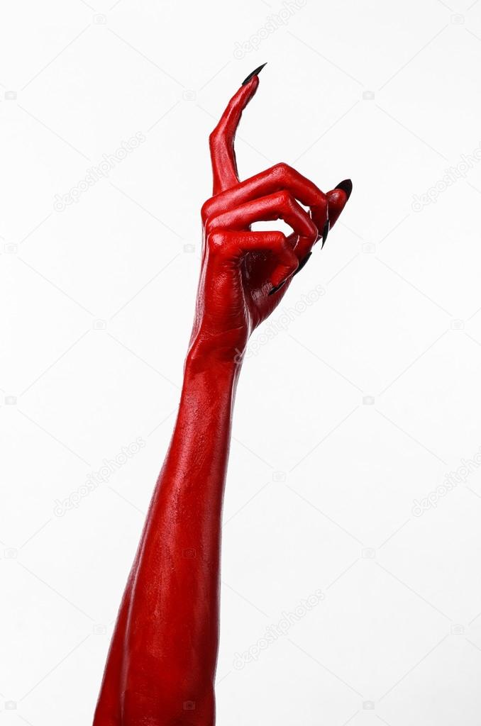 Red Devil's hands, red hands of Satan, Halloween theme, white ...