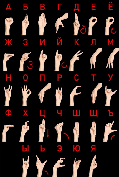 Sign Language topic: Russian deaf Dictionary of letters on a black ...