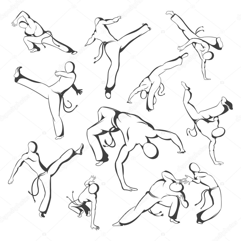 Isolated silhouettes capoeira dancer. Vector illustration set for ...