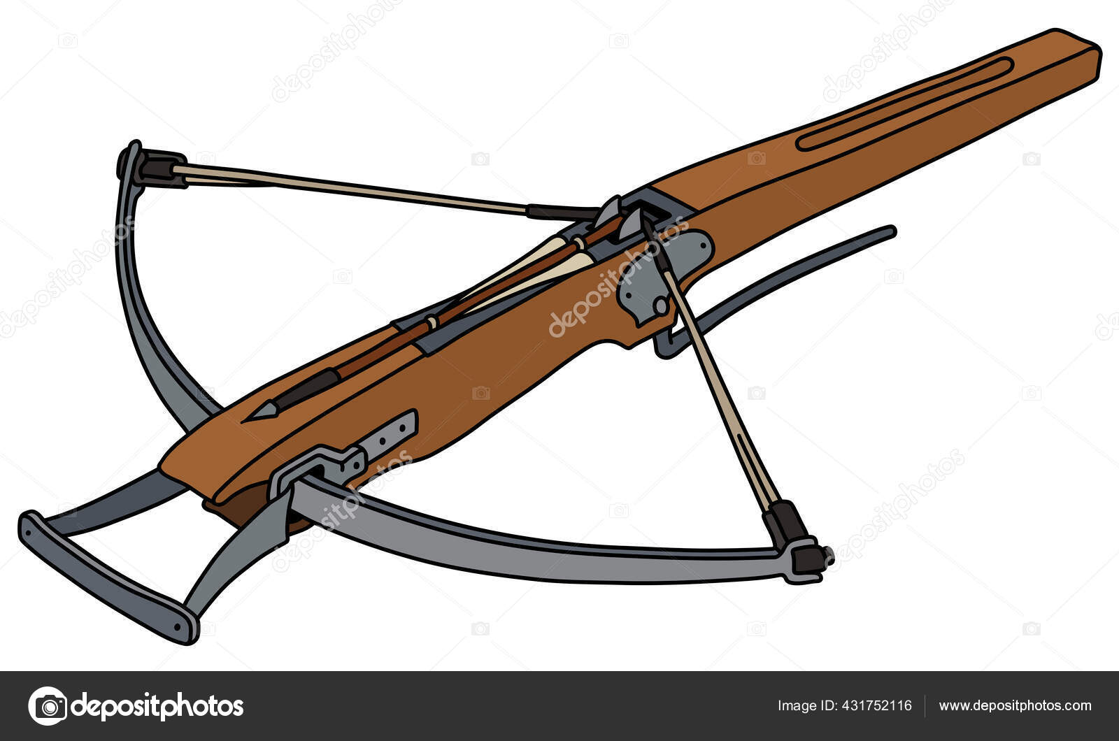 Dibujo Vectorizado Mano Una Ballesta Histórica Madera vector, gráfico ...