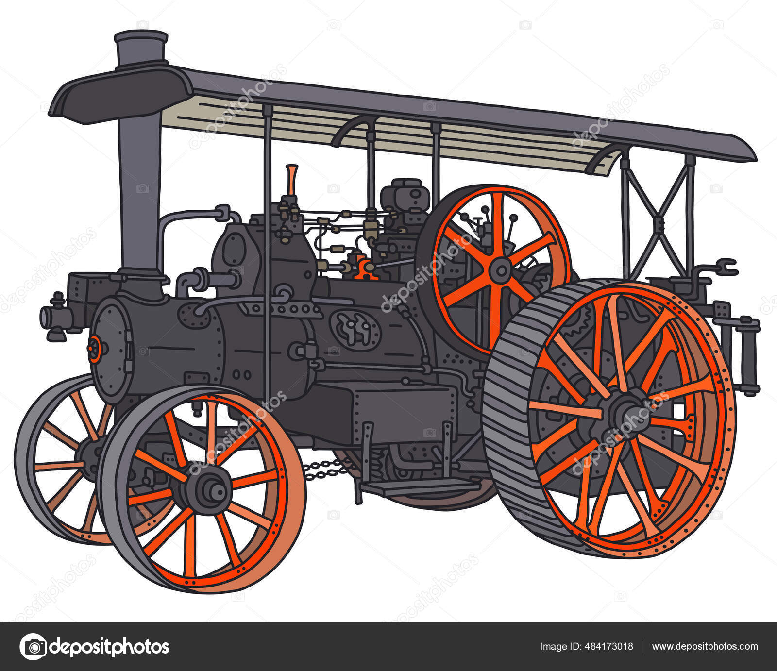 Vectorized Hand Drawing Vintage Steam Traction Engine Stock Vector ...