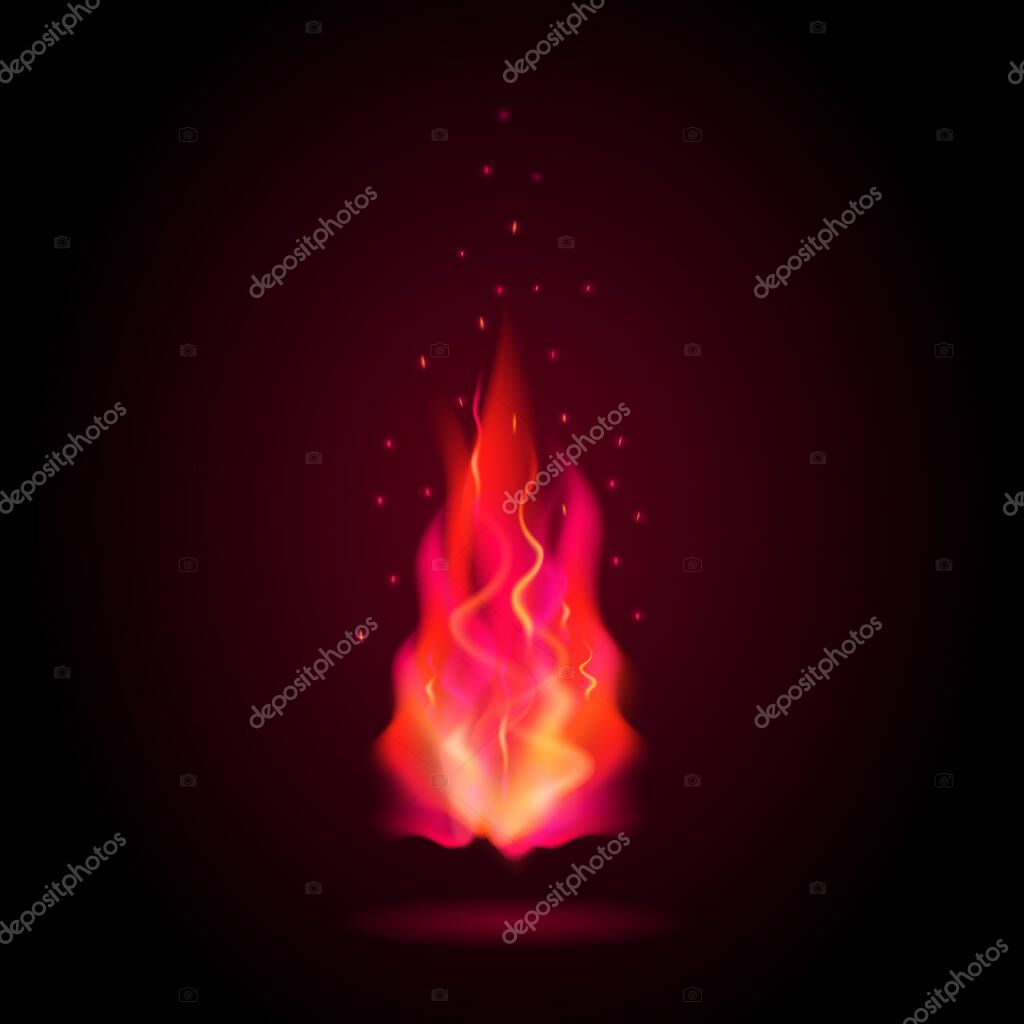 Fuego mágico ardiente llama roja rosa sobre fondo negro. Bola de fuego ...