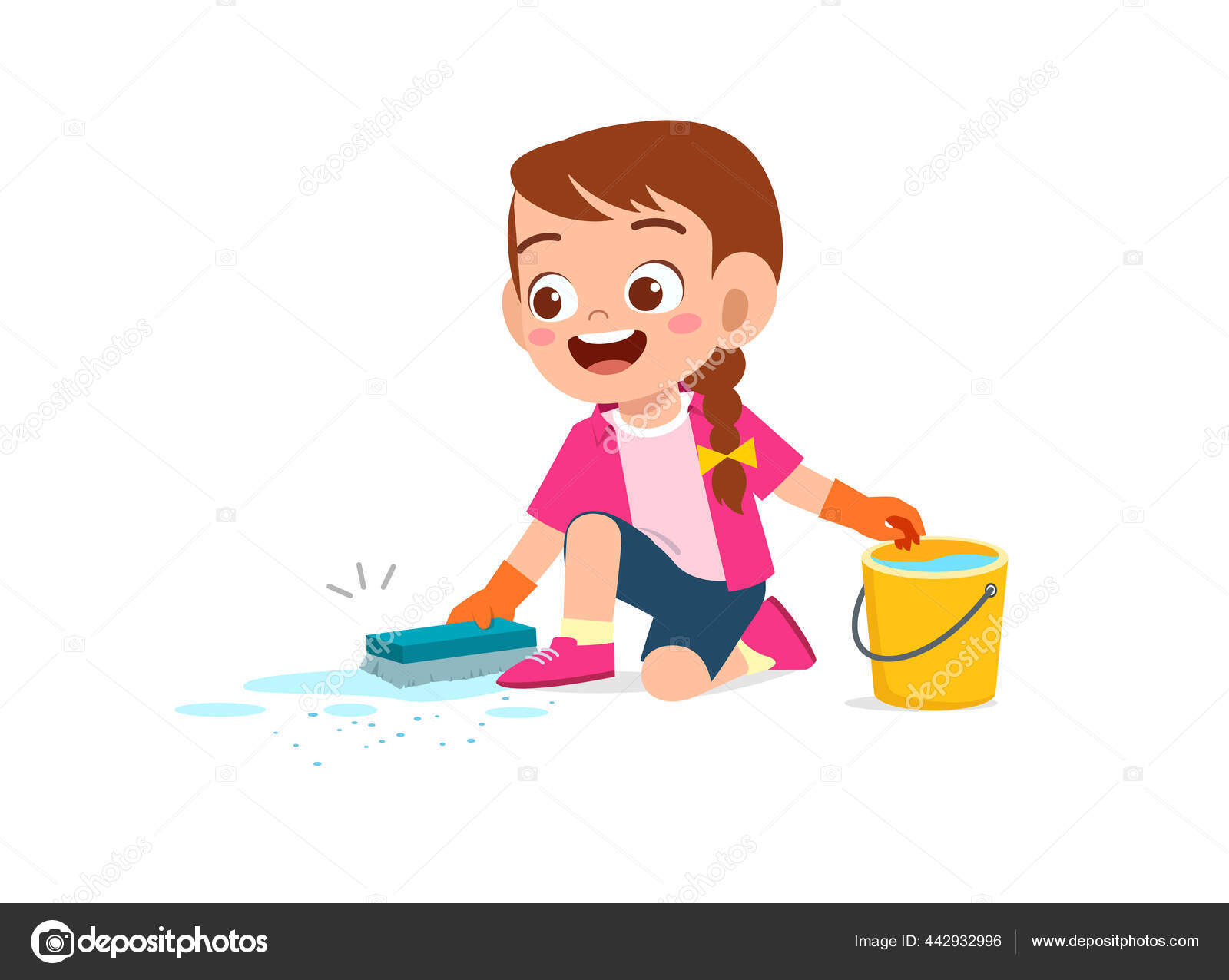 Cute Kid Cleaning Floor Stock Vector by ©colorfuelstudio 442932996