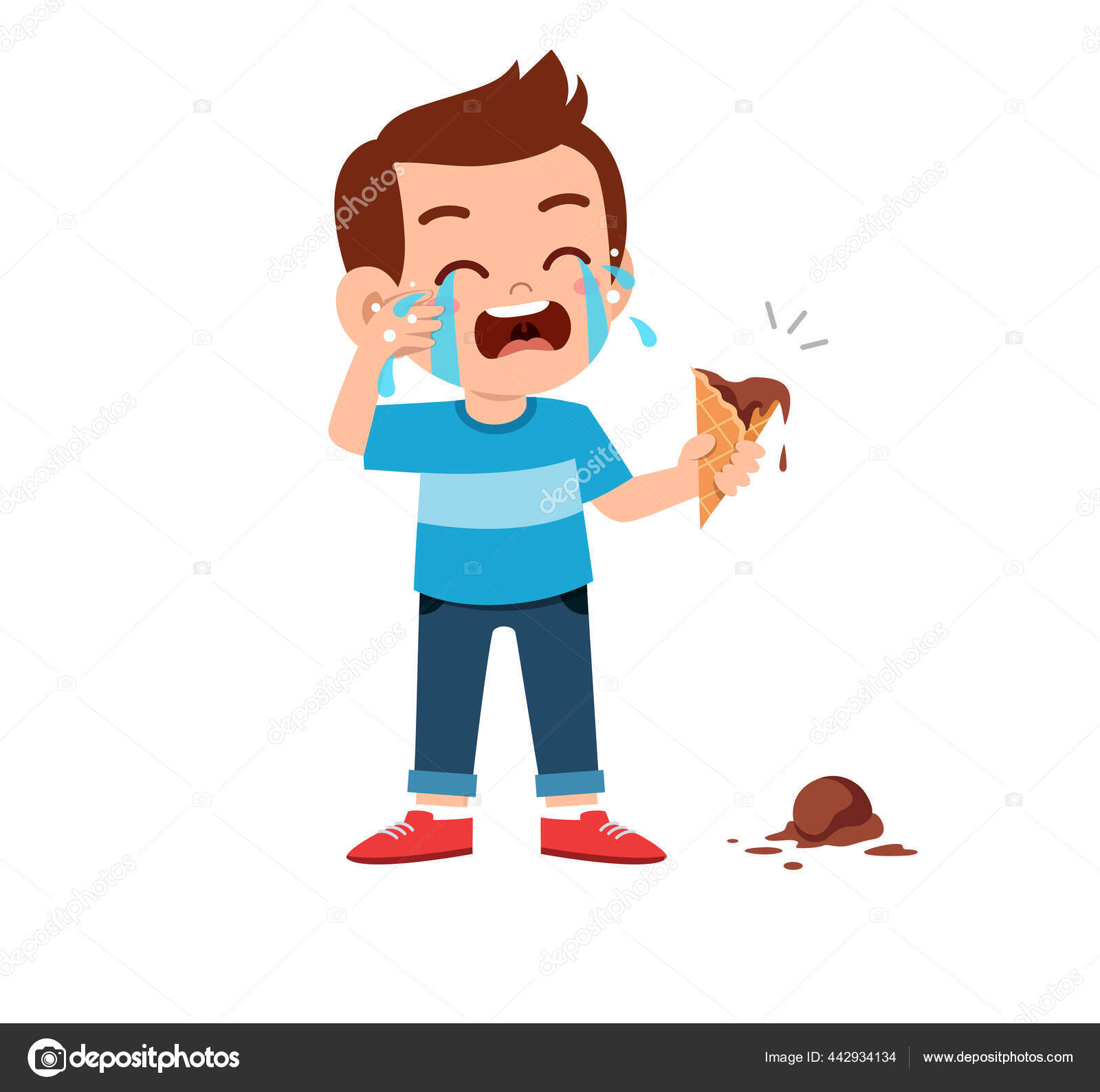 Cute Little Kid Stand While Crying Because Ice Cream Falling Stock ...