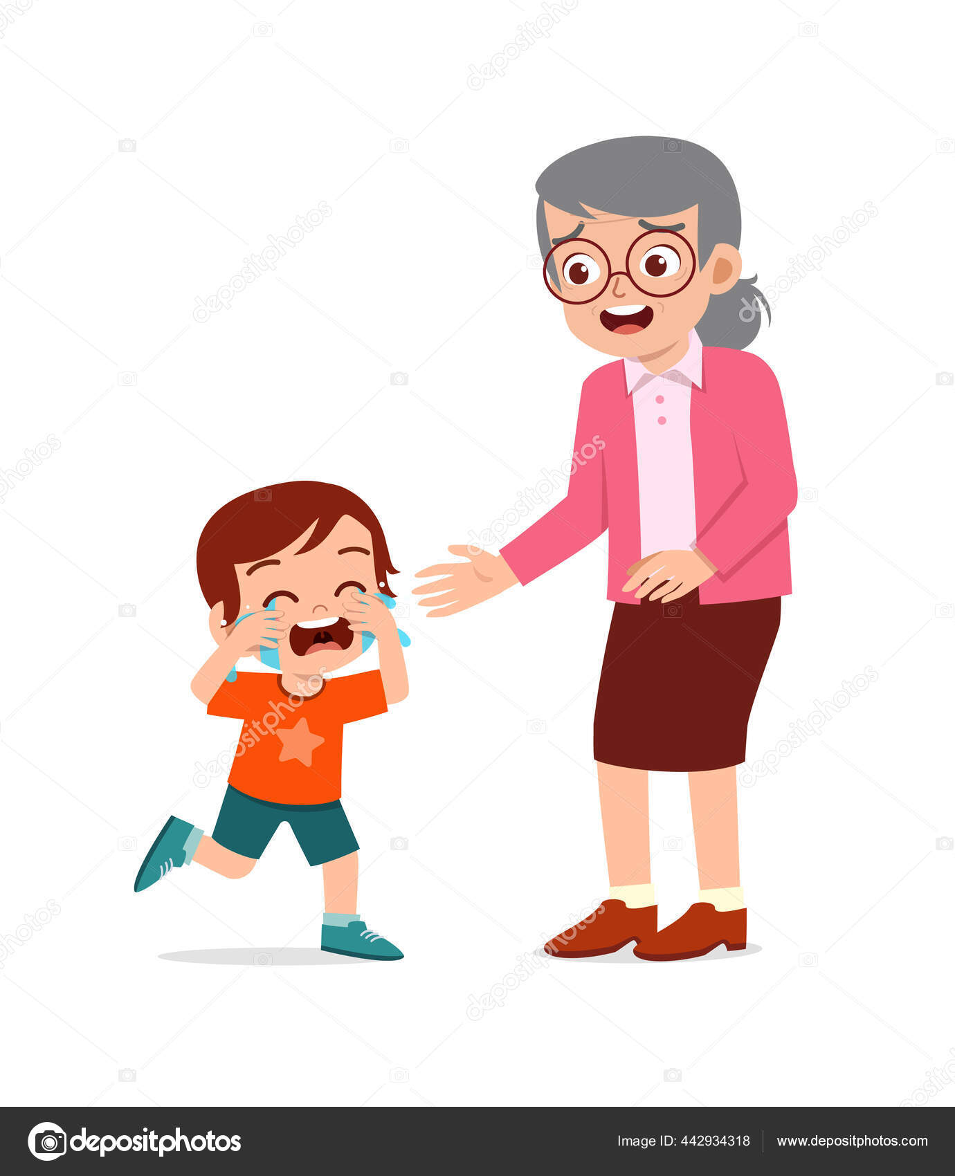 Lindo Niño Llorando Abuela Consolarlo Vector de stock #442934318 de ...