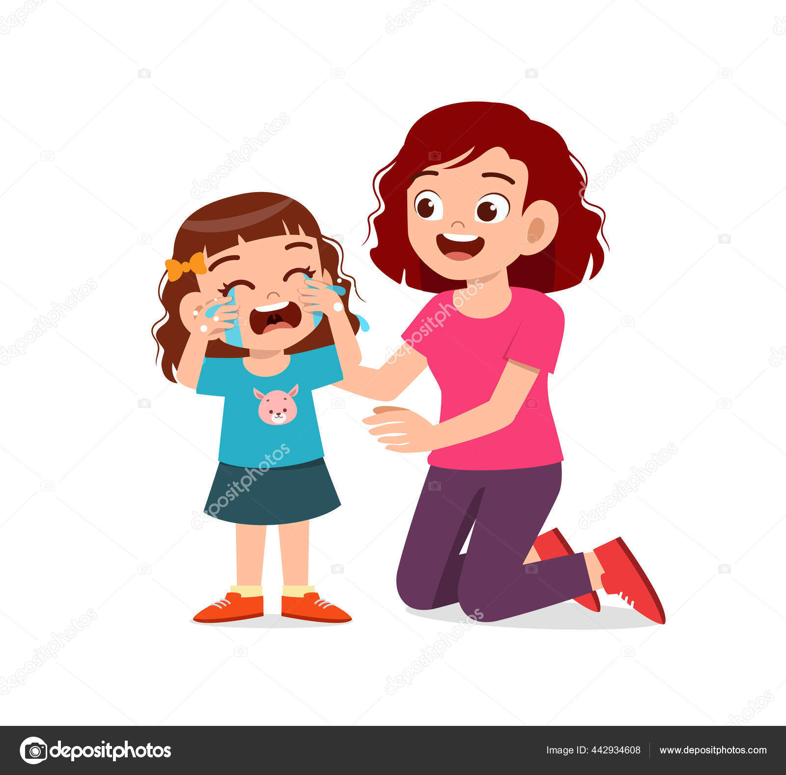 Linda Niña Llorando Madre Consolarla Vector de stock #442934608 de ...