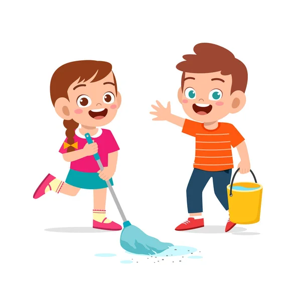 Cute Kid Cleaning Floor Stock Vector Image by ©colorfuelstudio #443004282