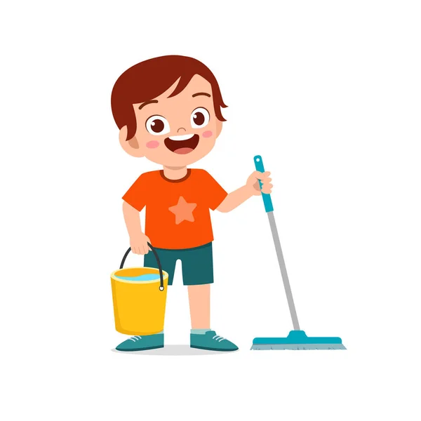 Cute Kid Cleaning Floor Stock Vector by ©colorfuelstudio 442932996