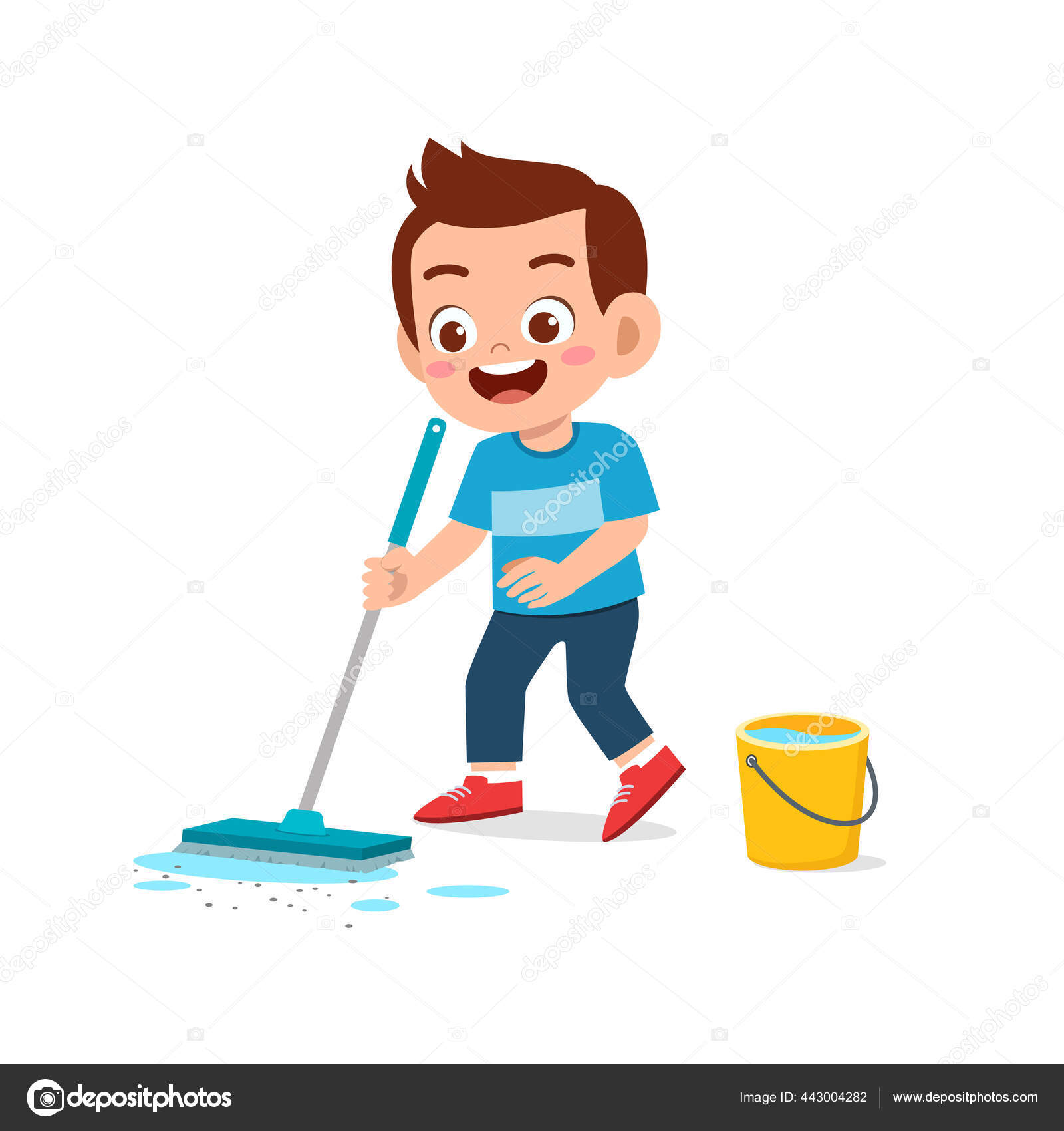 Cute Kid Cleaning Floor Stock Vector Image by ©colorfuelstudio #443004282