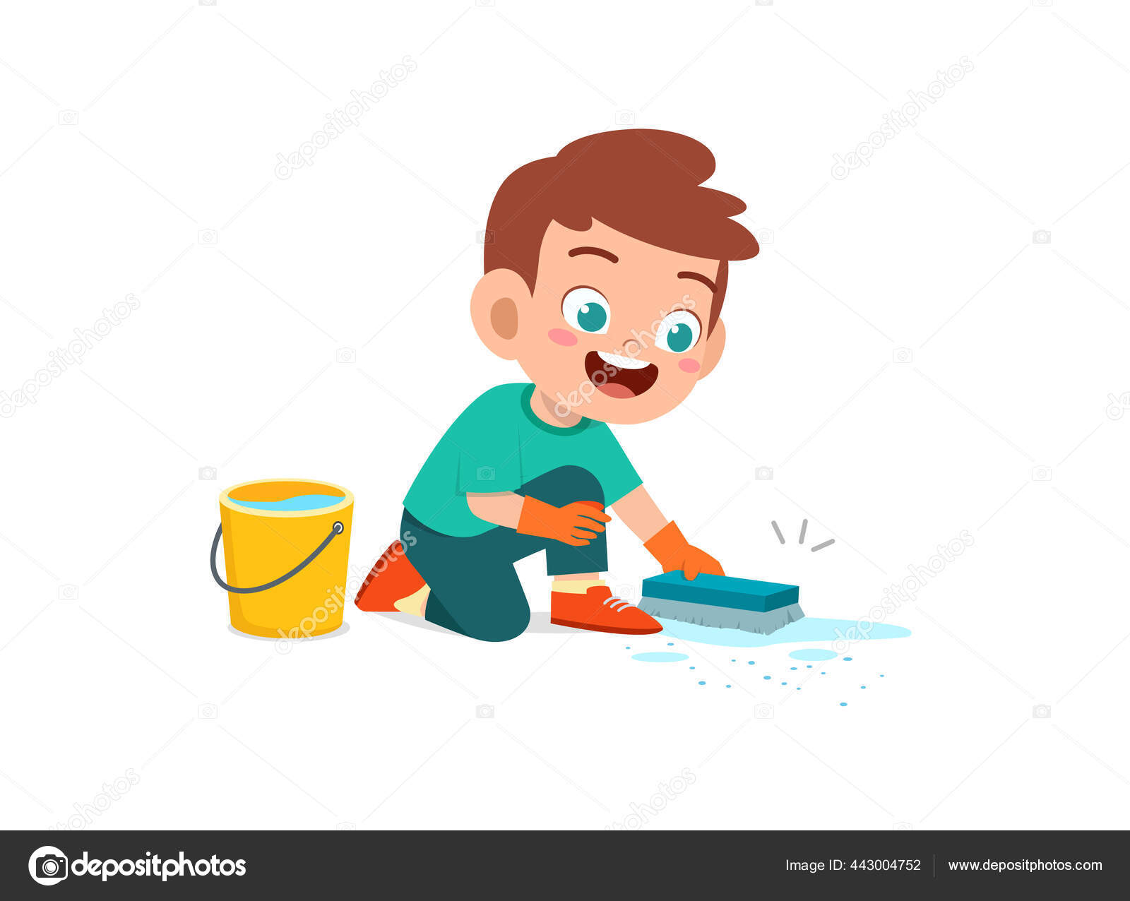 Cute Kid Cleaning Floor Stock Vector Image by ©colorfuelstudio #443004752