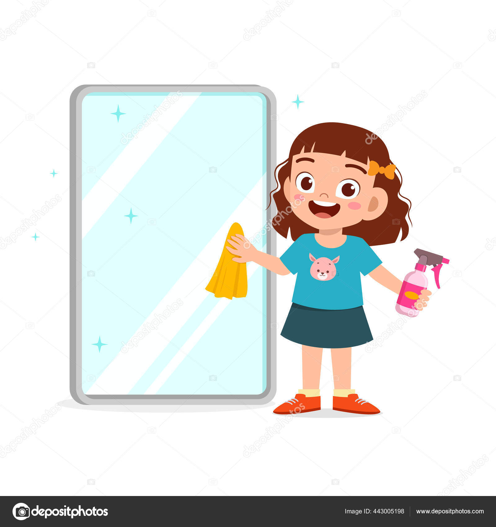 Cute Kid Cleaning Mirror Stock Vector Image by ©colorfuelstudio #443005198