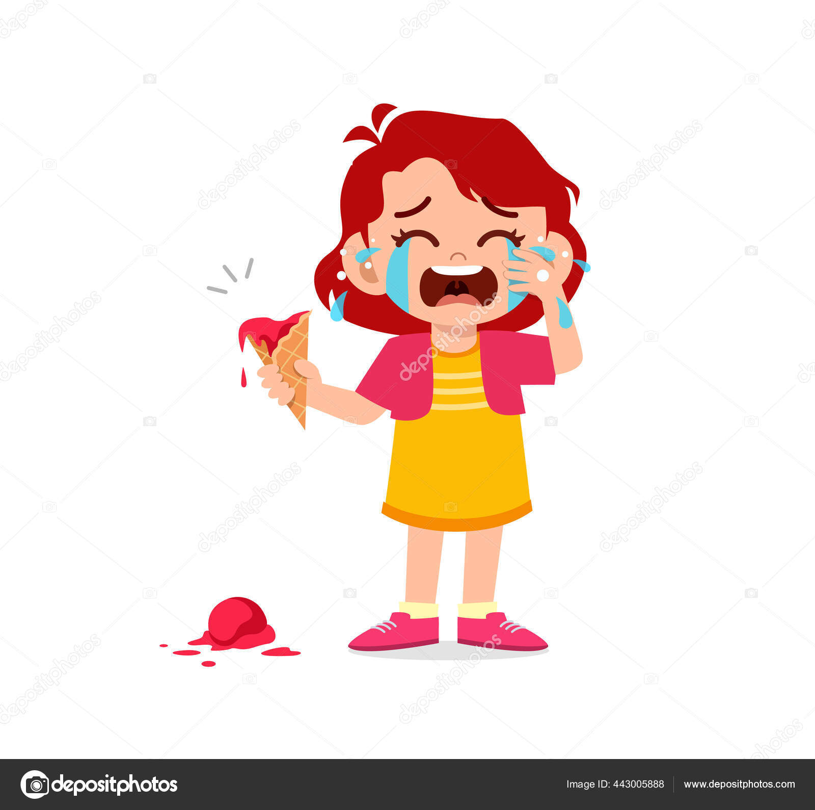 Cute Little Kid Stand While Crying Because Ice Cream Falling Stock ...