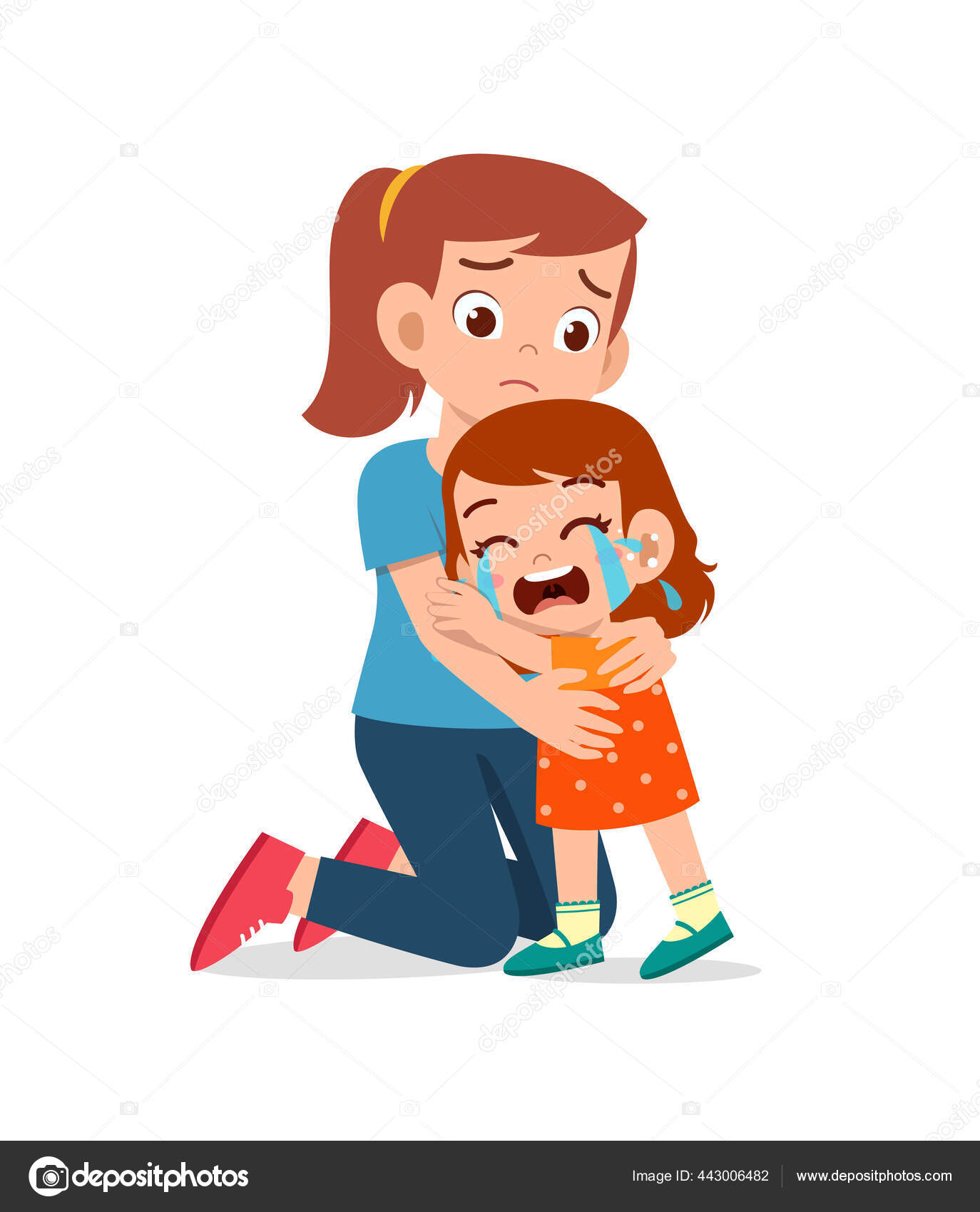 Cute Little Girl Crying Her Mother Console Her Stock Vector by ...