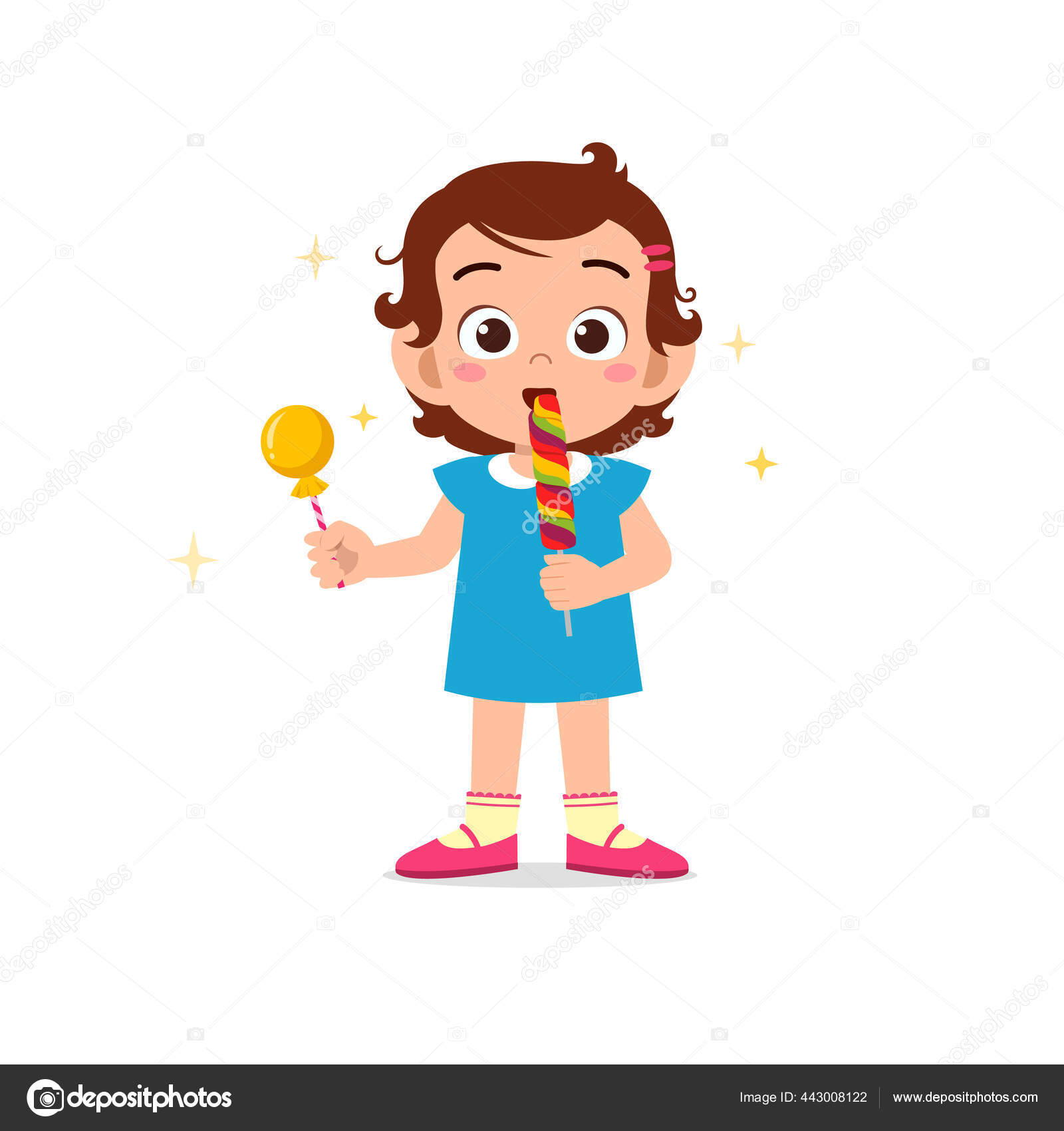 Happy Cute Anak Makan Permen Vektor Stok oleh ©colorfuelstudio 443008122