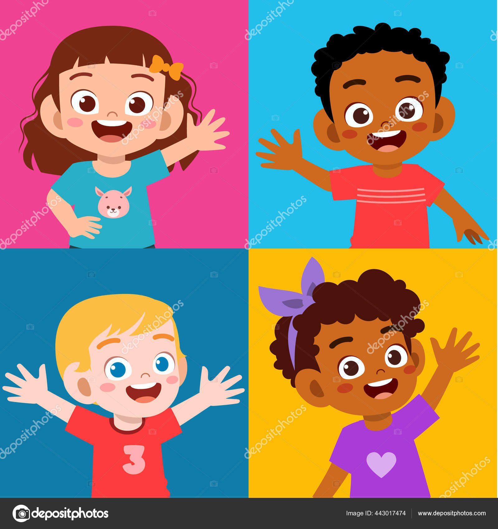 Image vectorielle Heureux Mignon Garçon Fille Sourire Expression ...