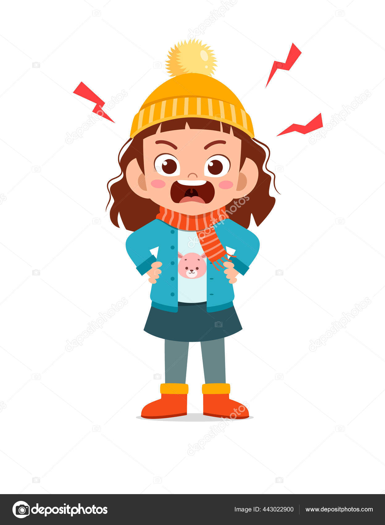 Angry Cute Little Kid Scream Wear Jacket Winter Season Child Stock ...