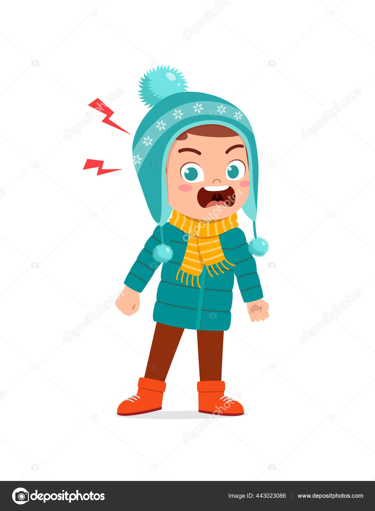 Angry Cute Little Kid Scream Wear Jacket Winter Season Child Stock ...