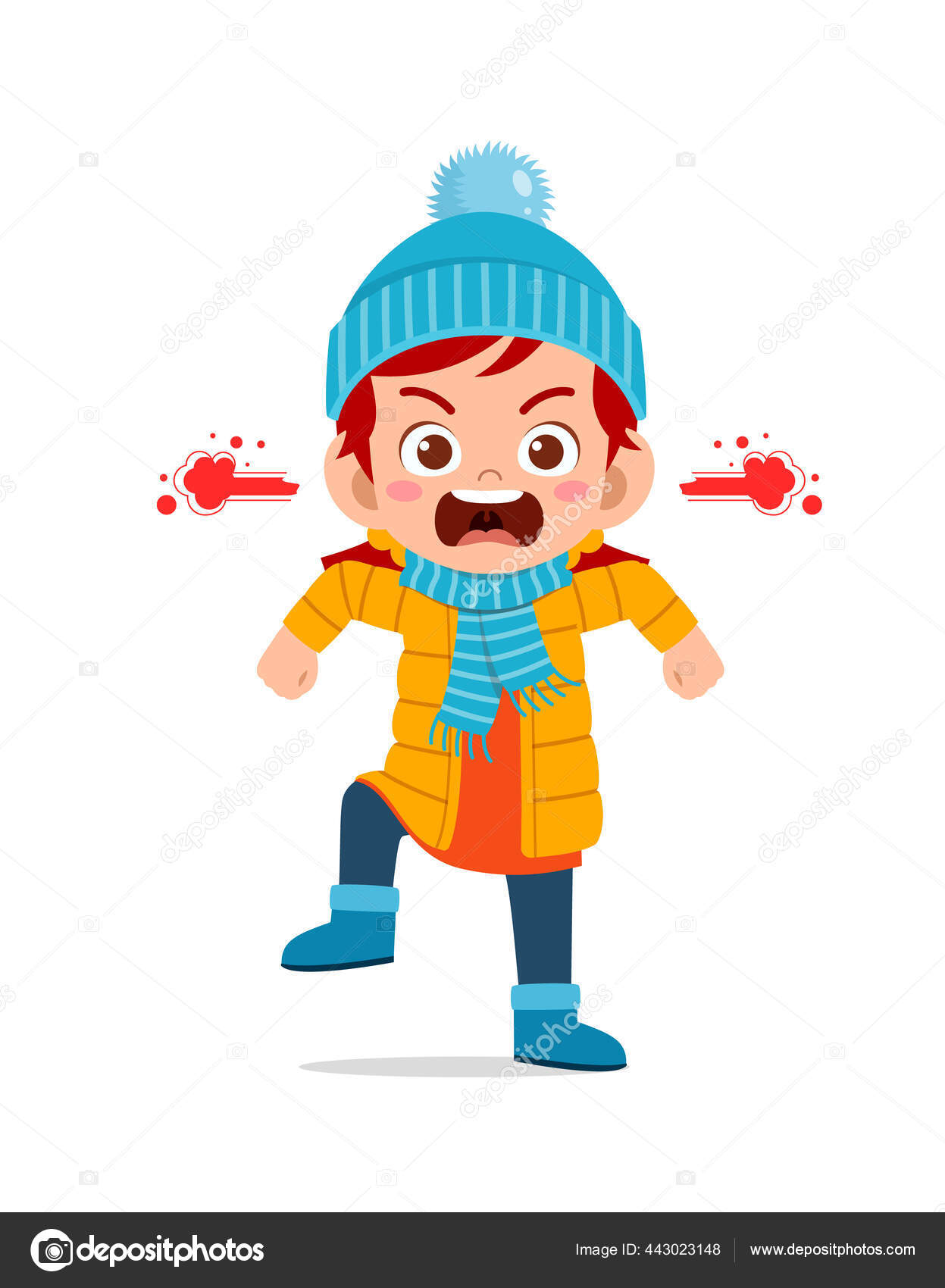 Angry Cute Little Kid Scream Wear Jacket Winter Season Child Stock ...