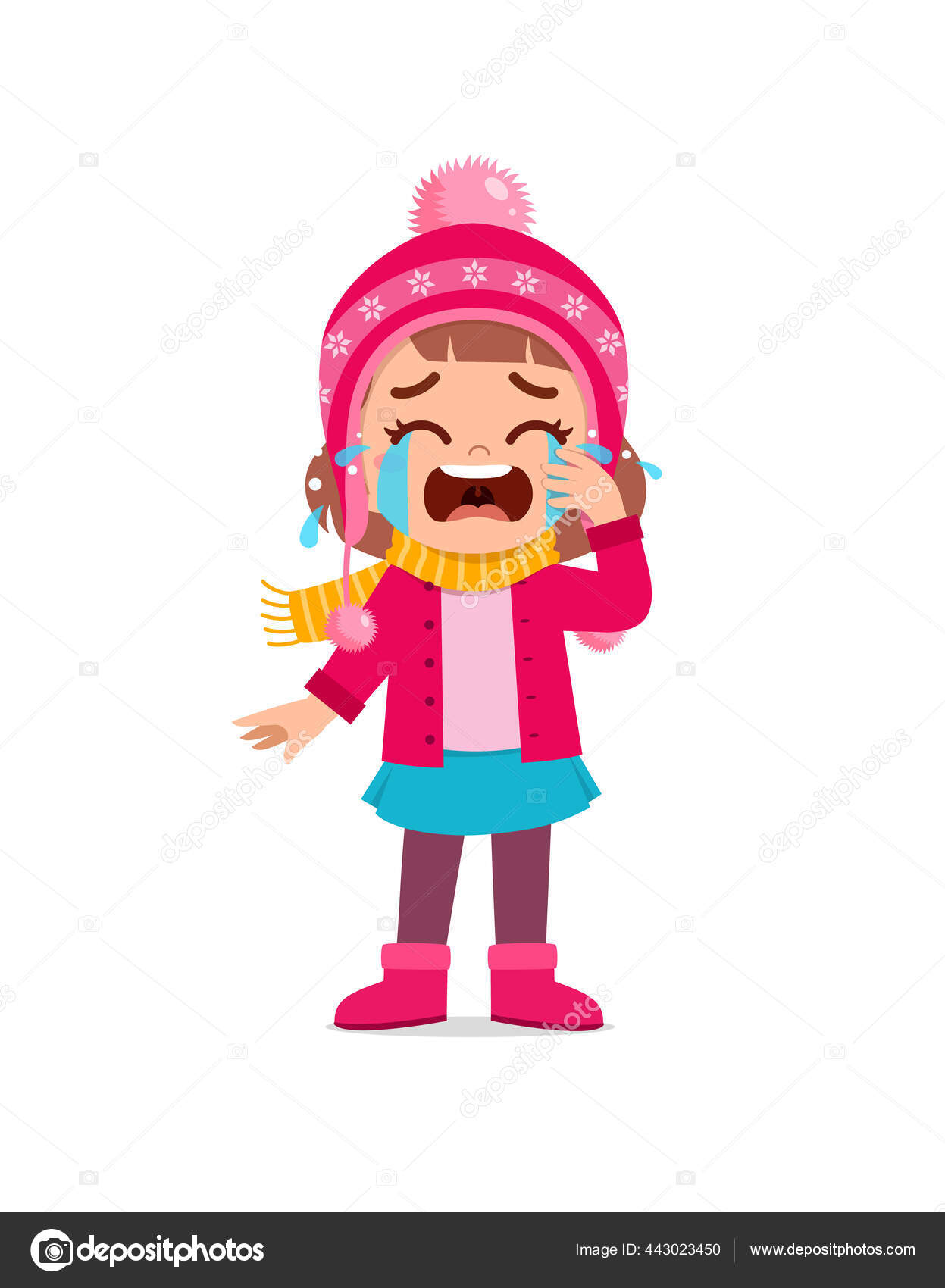 Sad Cute Little Kid Cry Wear Jacket Winter Season Child Stock Vector by ...