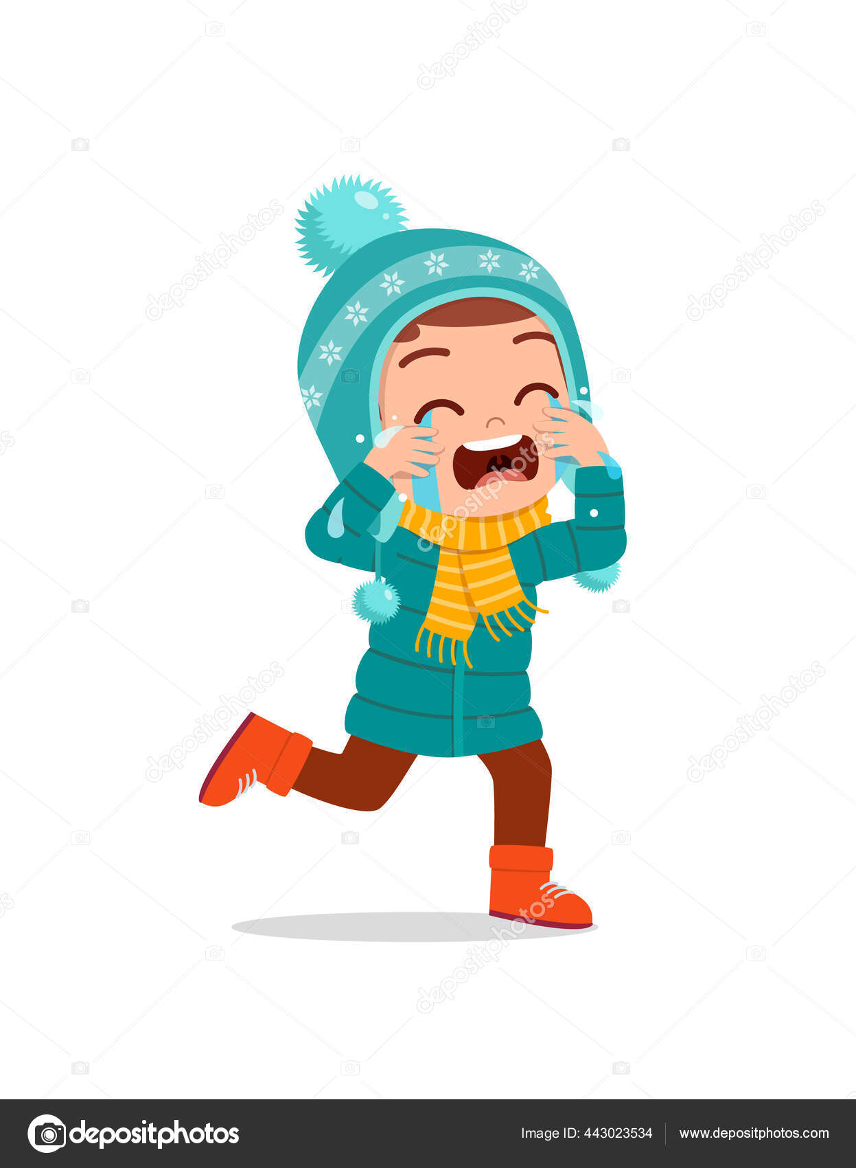 Sad Cute Little Kid Cry Wear Jacket Winter Season Child Stock Vector by ...