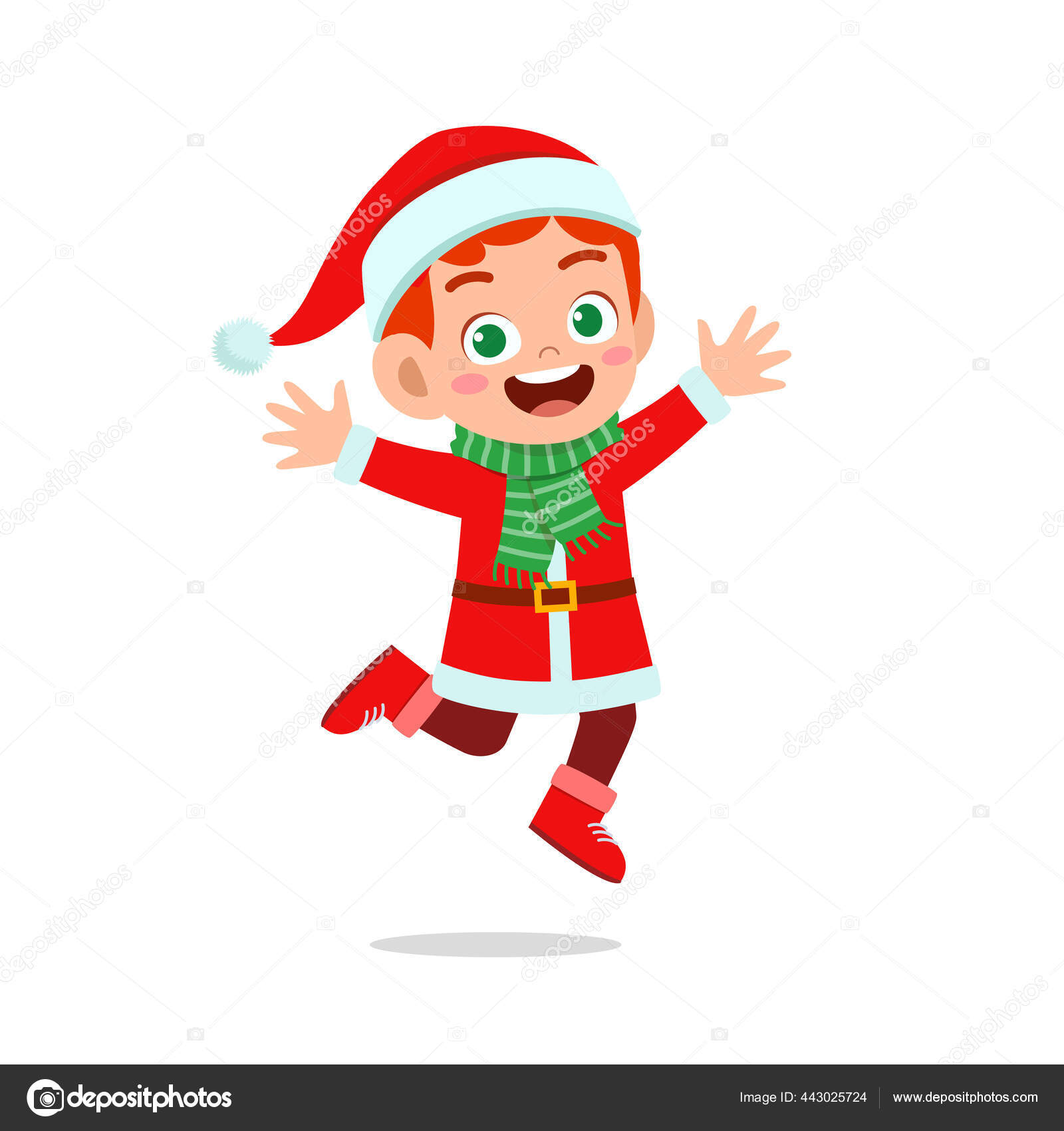 Happy Cute Little Kid Boy Girl Wearing Red Christmas Costume Stock ...