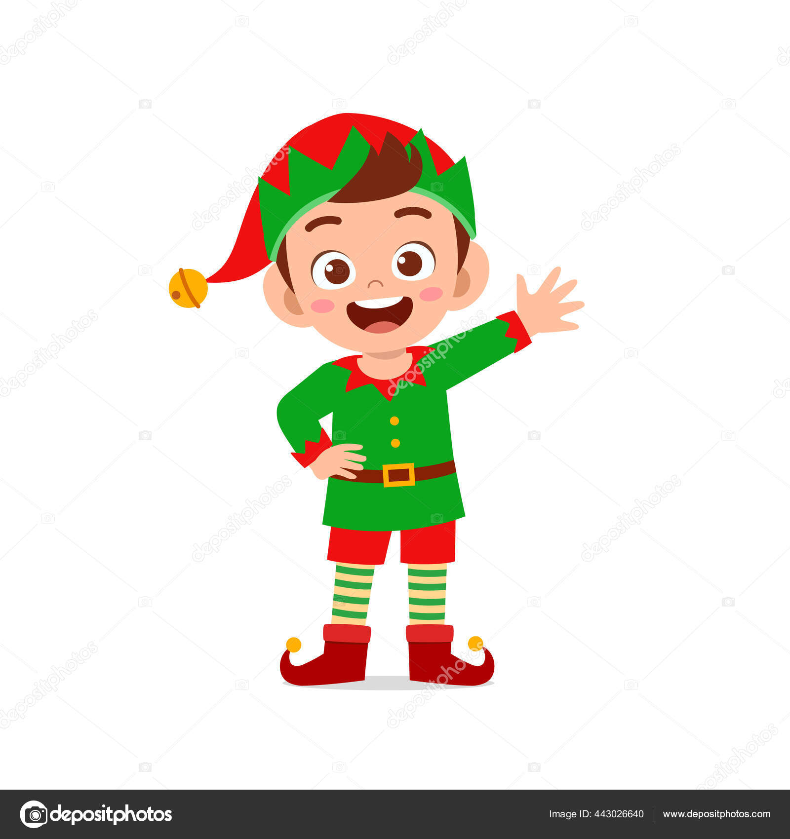 Happy Cute Little Kid Boy Girl Wearing Green Elf Christmas Stock Vector ...