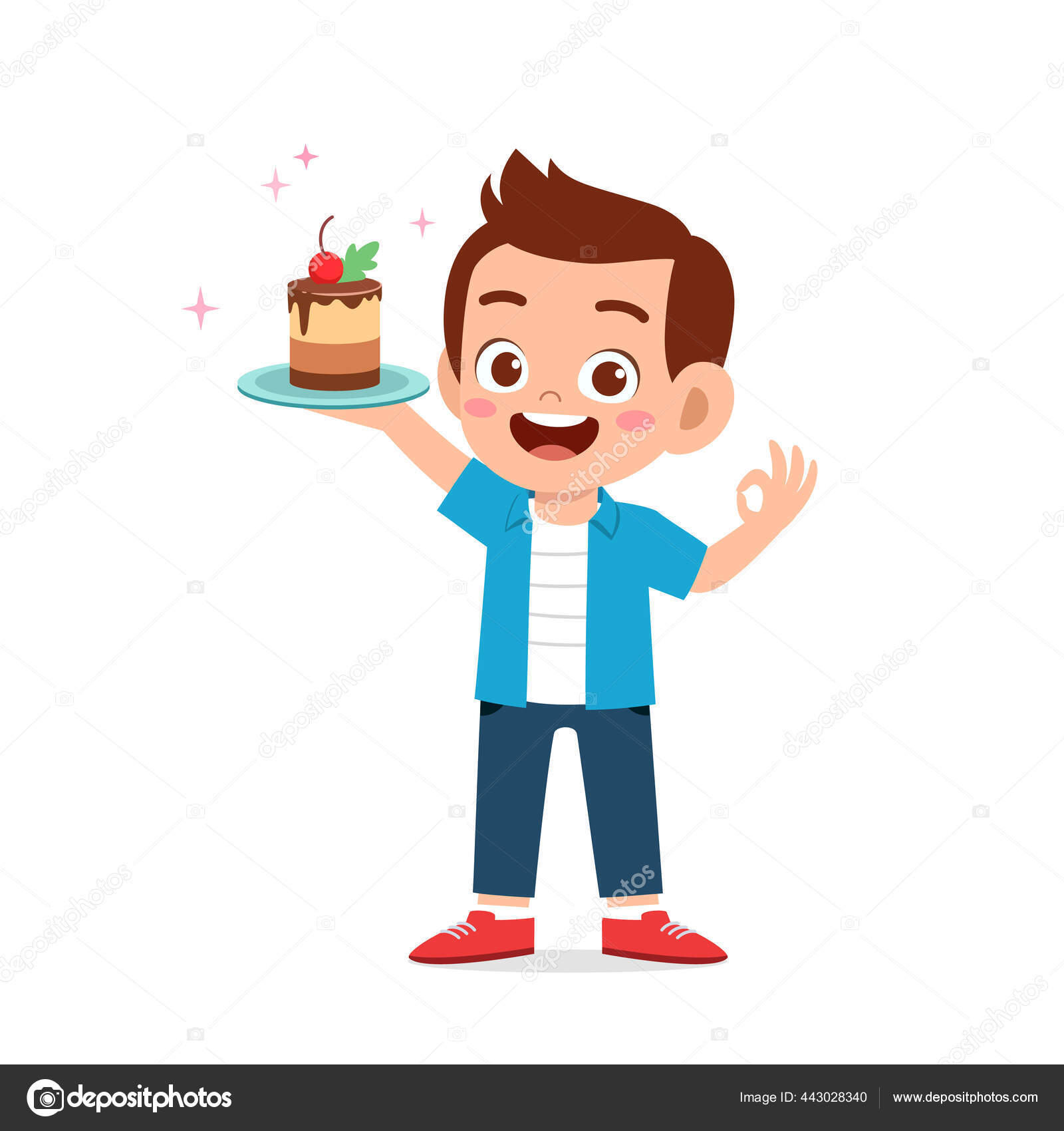 Happy Cute Little Kid Boy Girl Holding Birthday Cake Stock Vector by ...