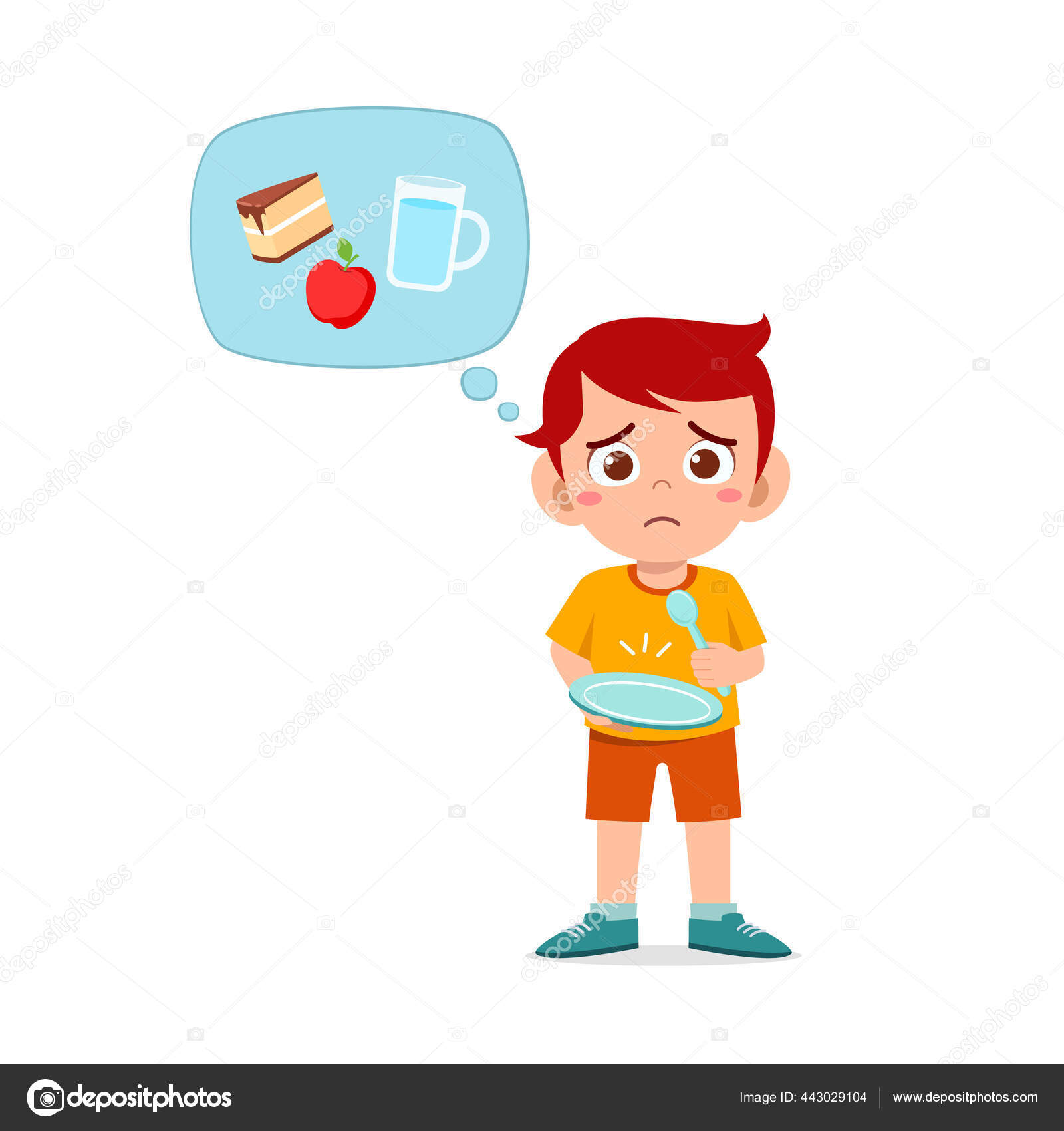 Happy Cute Kid Boy Girl Feels Hungry Want Eat Thinks Stock Vector by ...