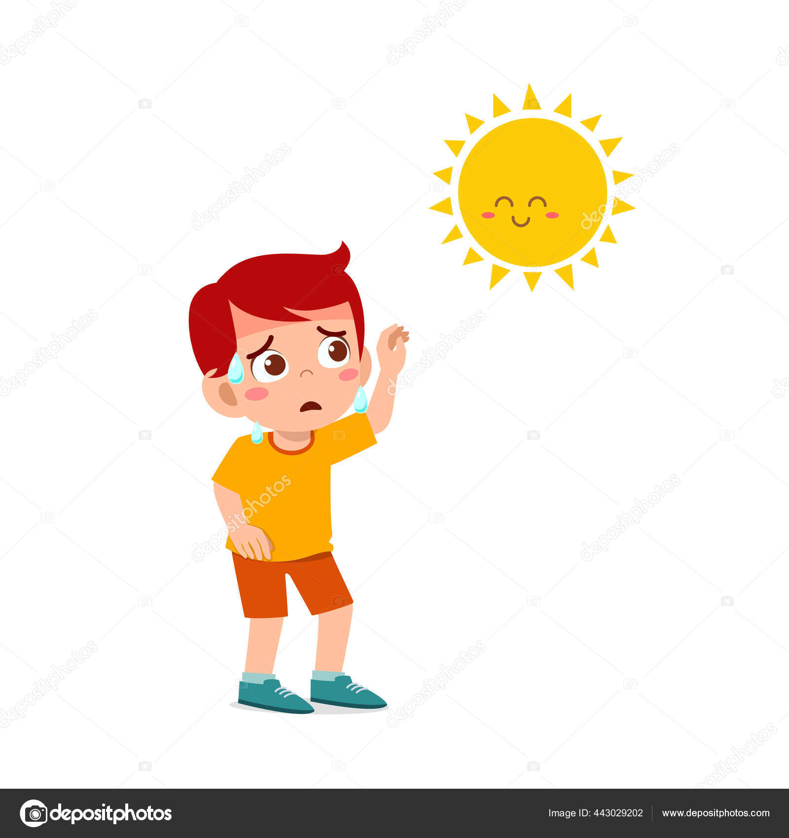Happy Cute Kid Boy Girl Feels Thirsty Because Hot Weather Stock Vector ...