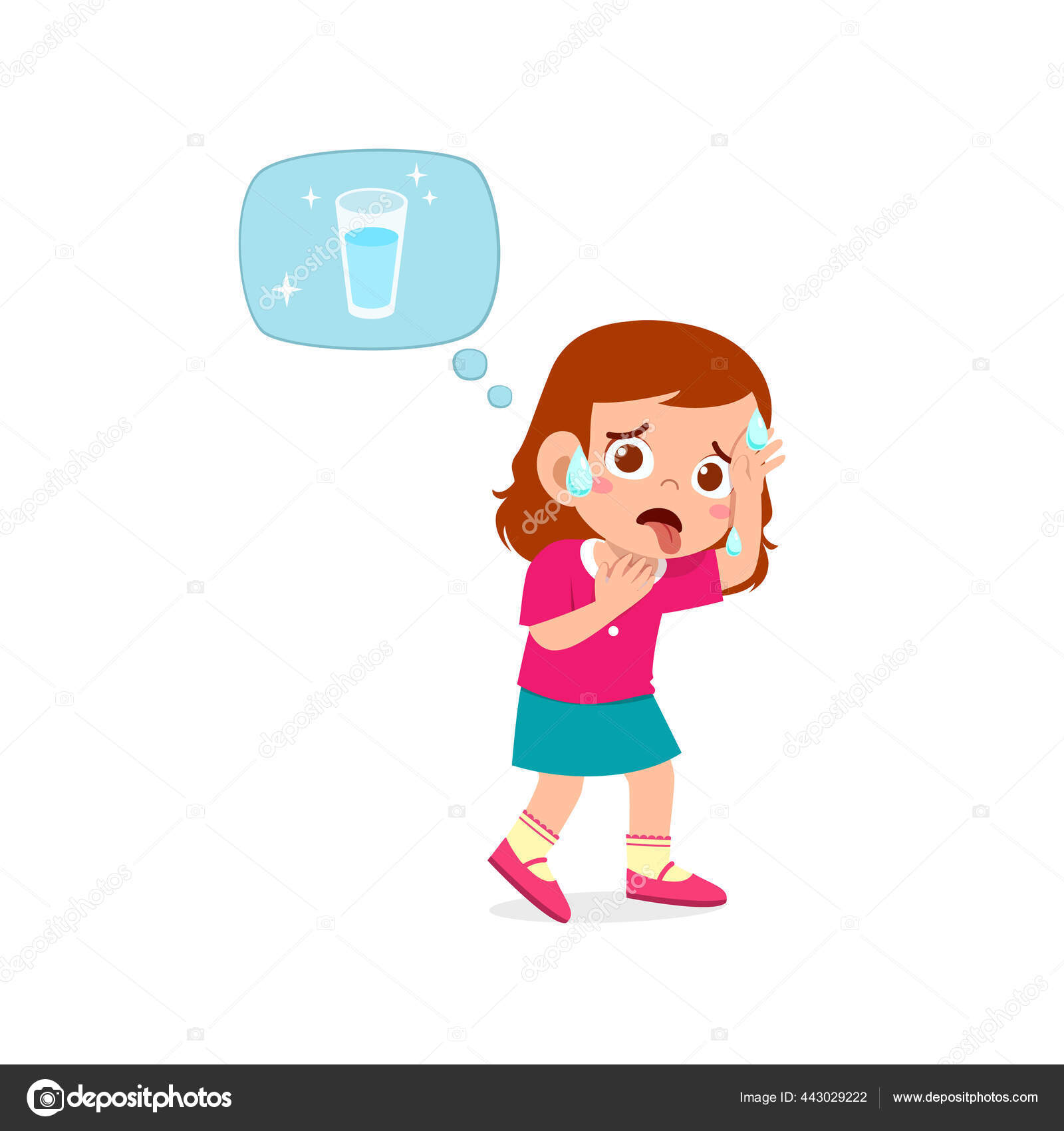 Feliz Niño Lindo Chico Chica Siente Tan Sediento Debido Clima Vector de ...