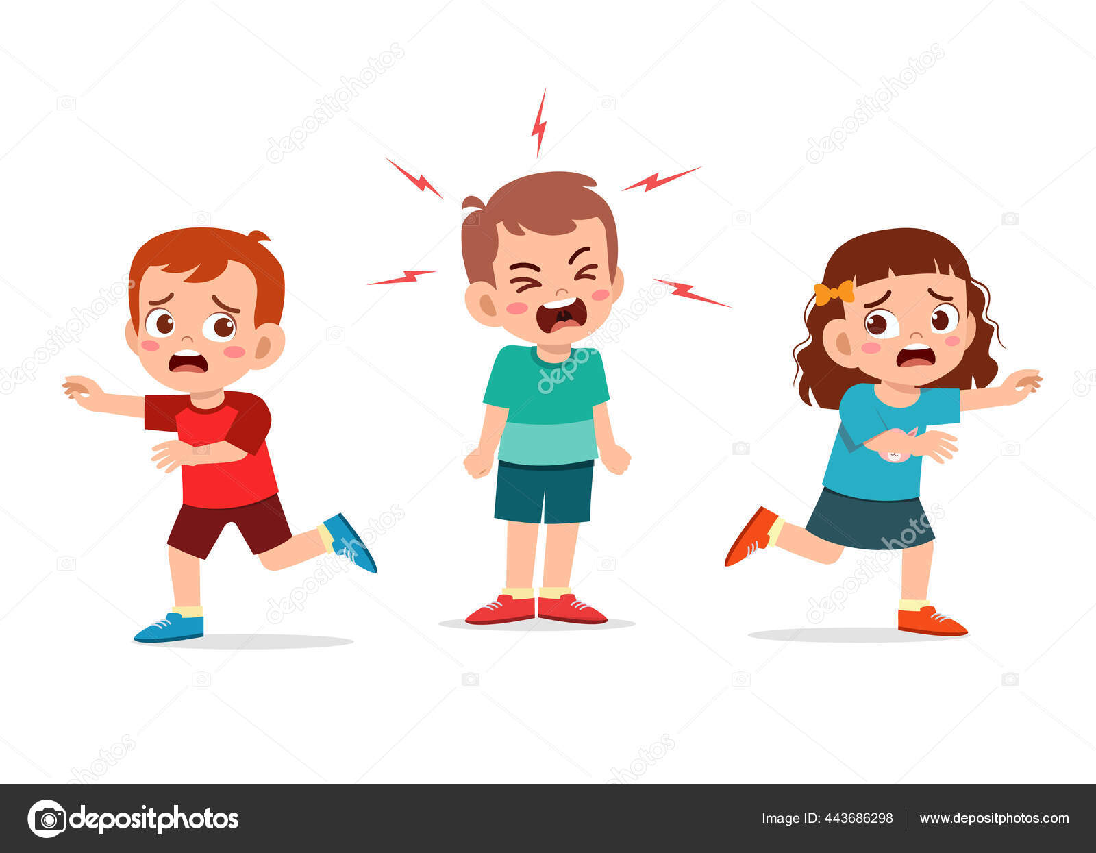 Niño Pequeño Llora Grita Tan Fuerte Hacer Correr Amigo Vector de stock ...