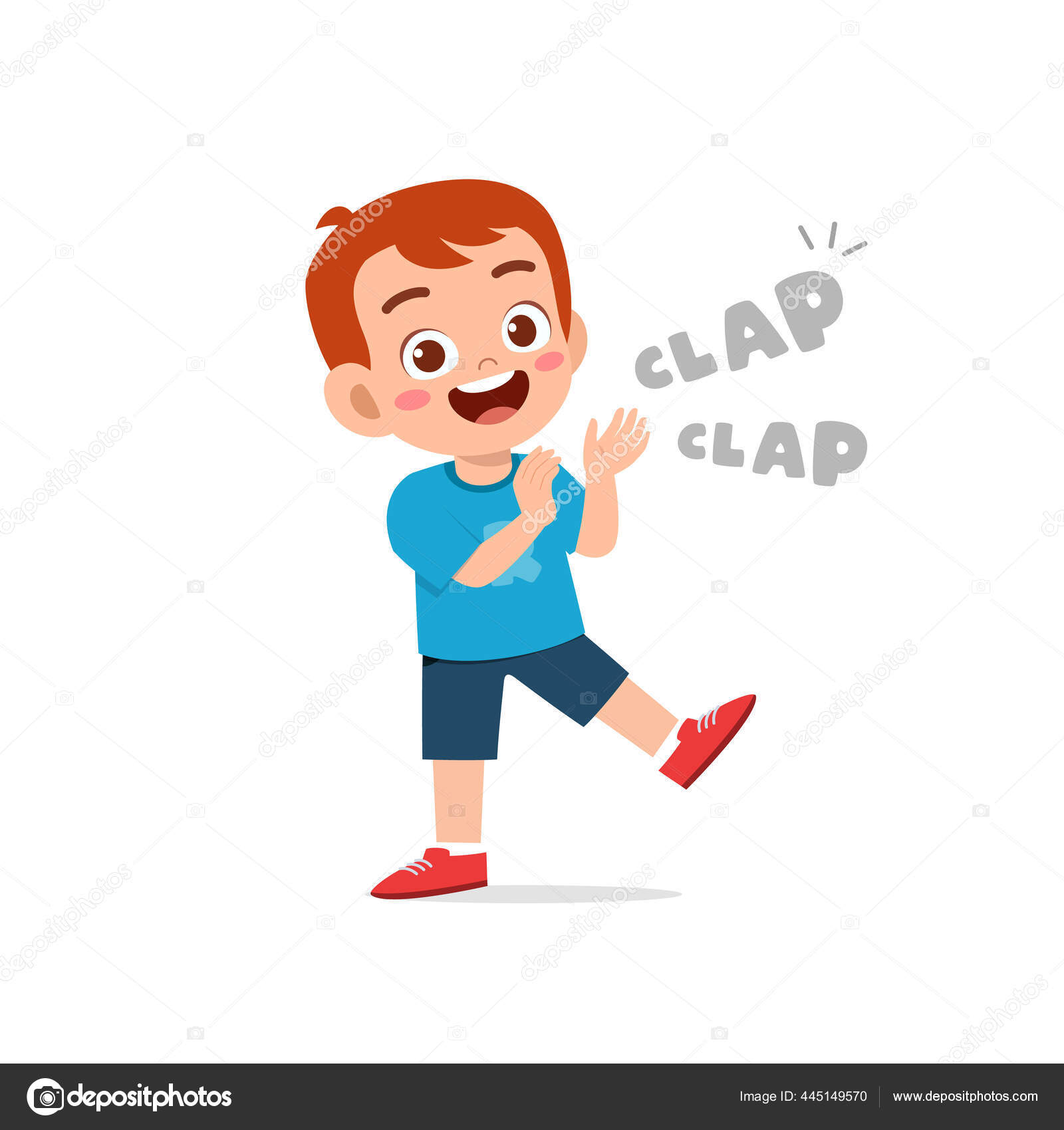 Happy Cute Little Kid Boy Standing Clap Hand Stock Vector Image by ...