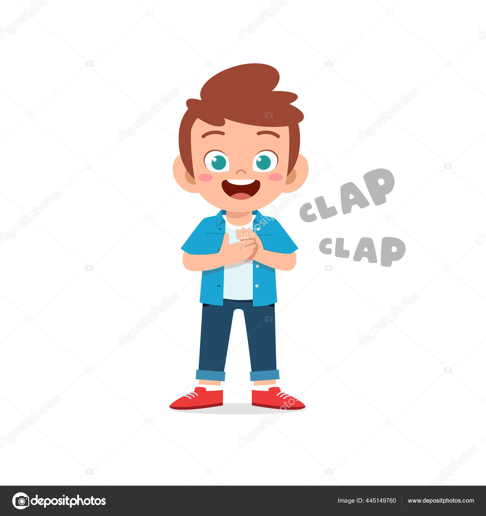 Happy Cute Little Kid Boy Standing Clap Hand Stock Vector Image by ...
