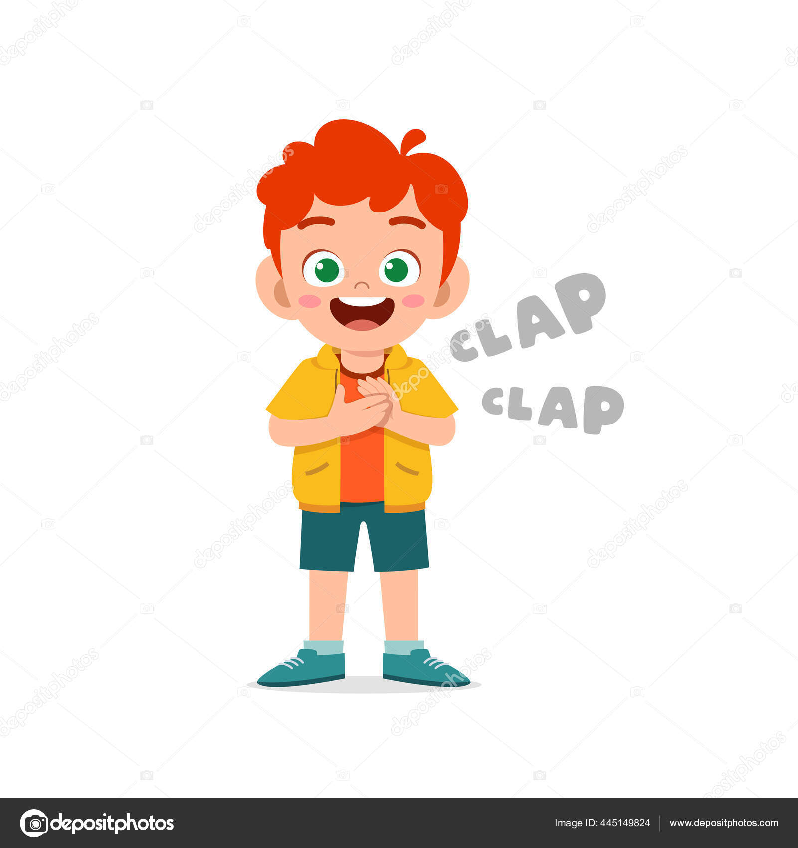 Happy Cute Little Kid Boy Standing Clap Hand Stock Vector Image by ...