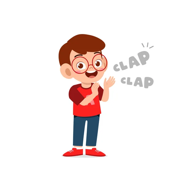 Happy Cute Little Kid Boy Standing Clap Hand Stock Vector Image by ...