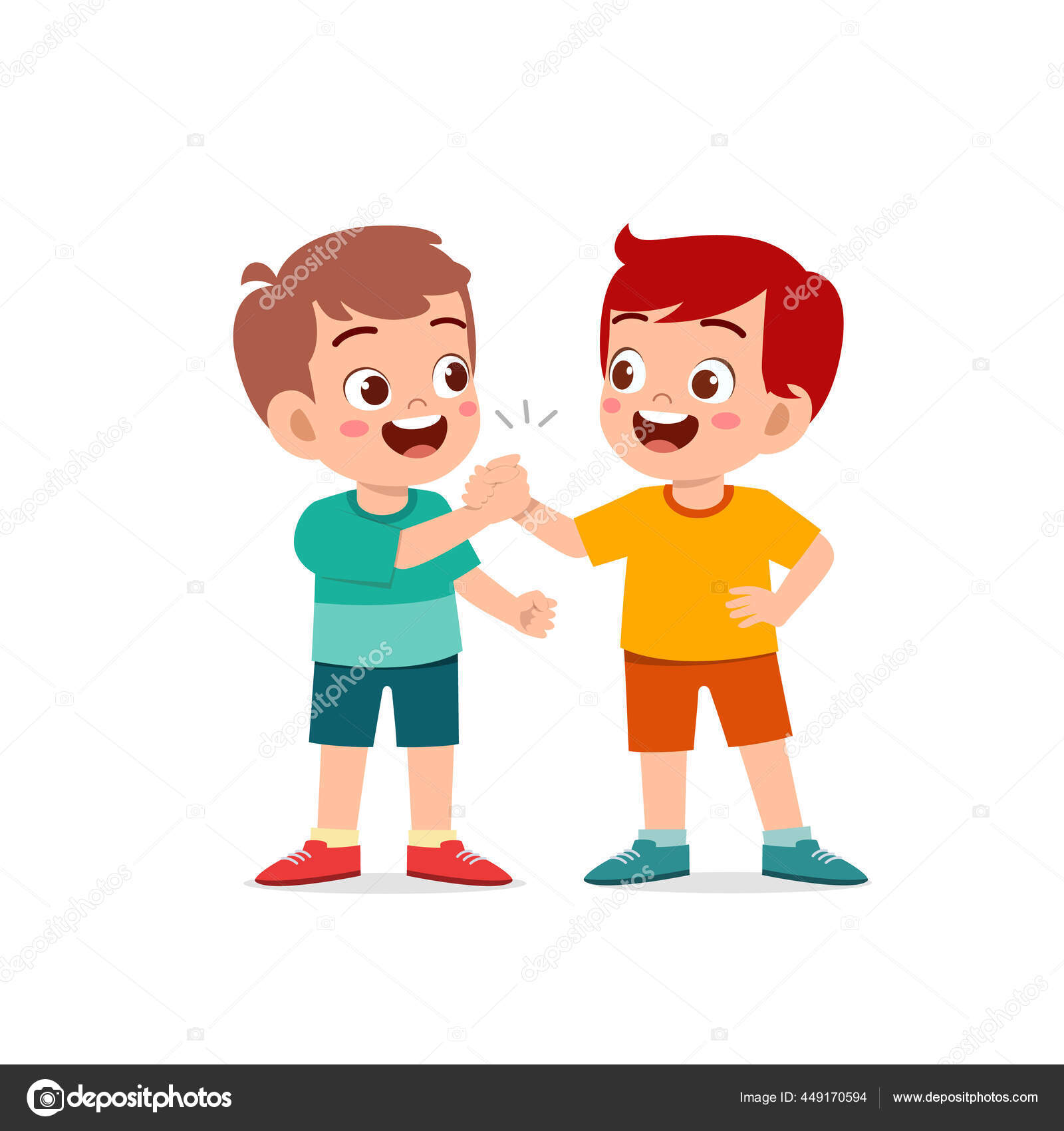 Lindo Niño Pequeño Cogido Mano Con Amigo Vector de stock #449170594 de ...