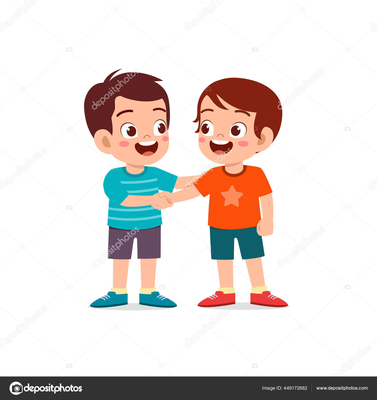 Cute Little Kid Boy Hand Shake His Friend Stock Vector by ...