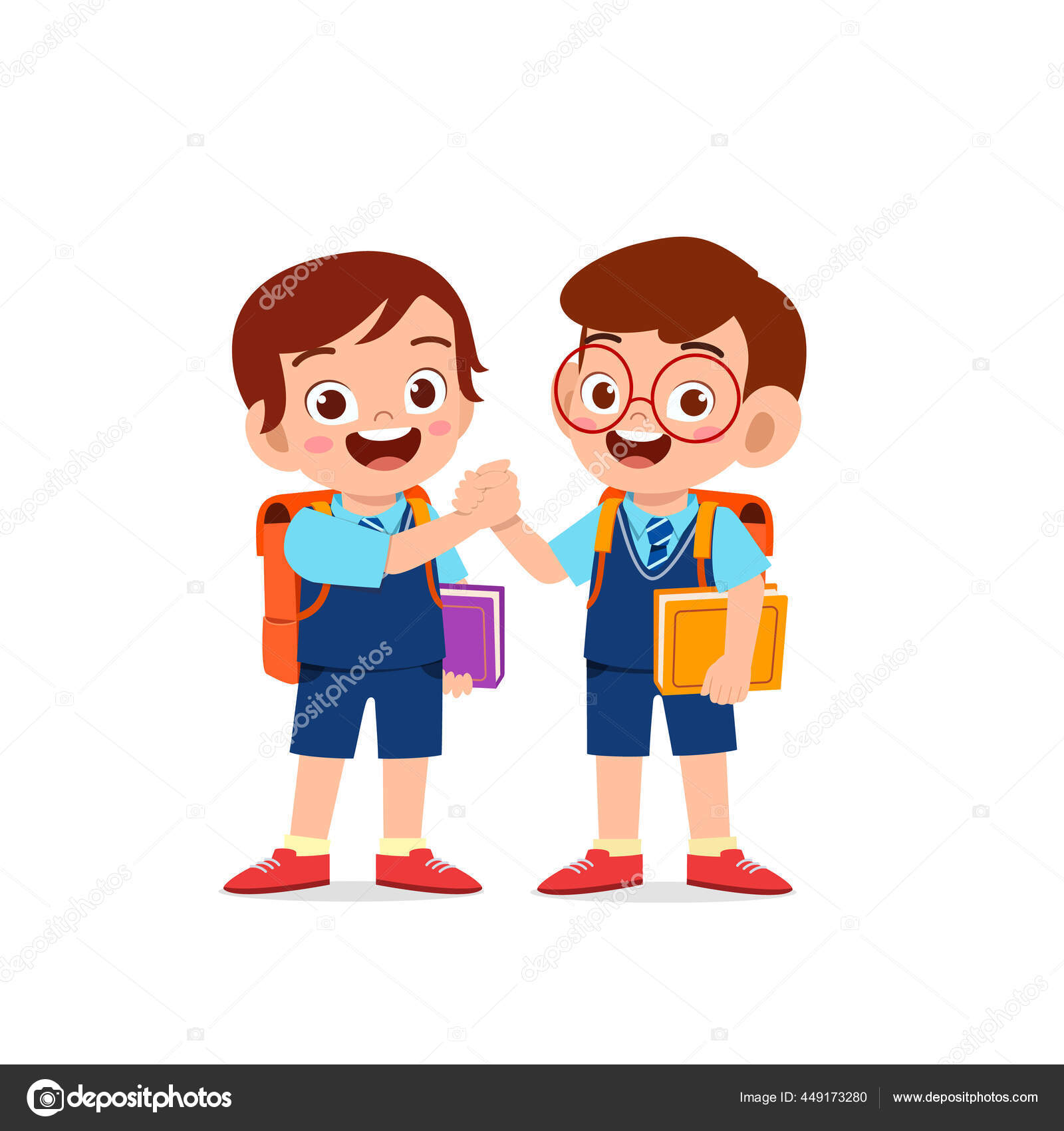 Cute Little Kid Boy Holding Hand His Friend Stock Vector by ...