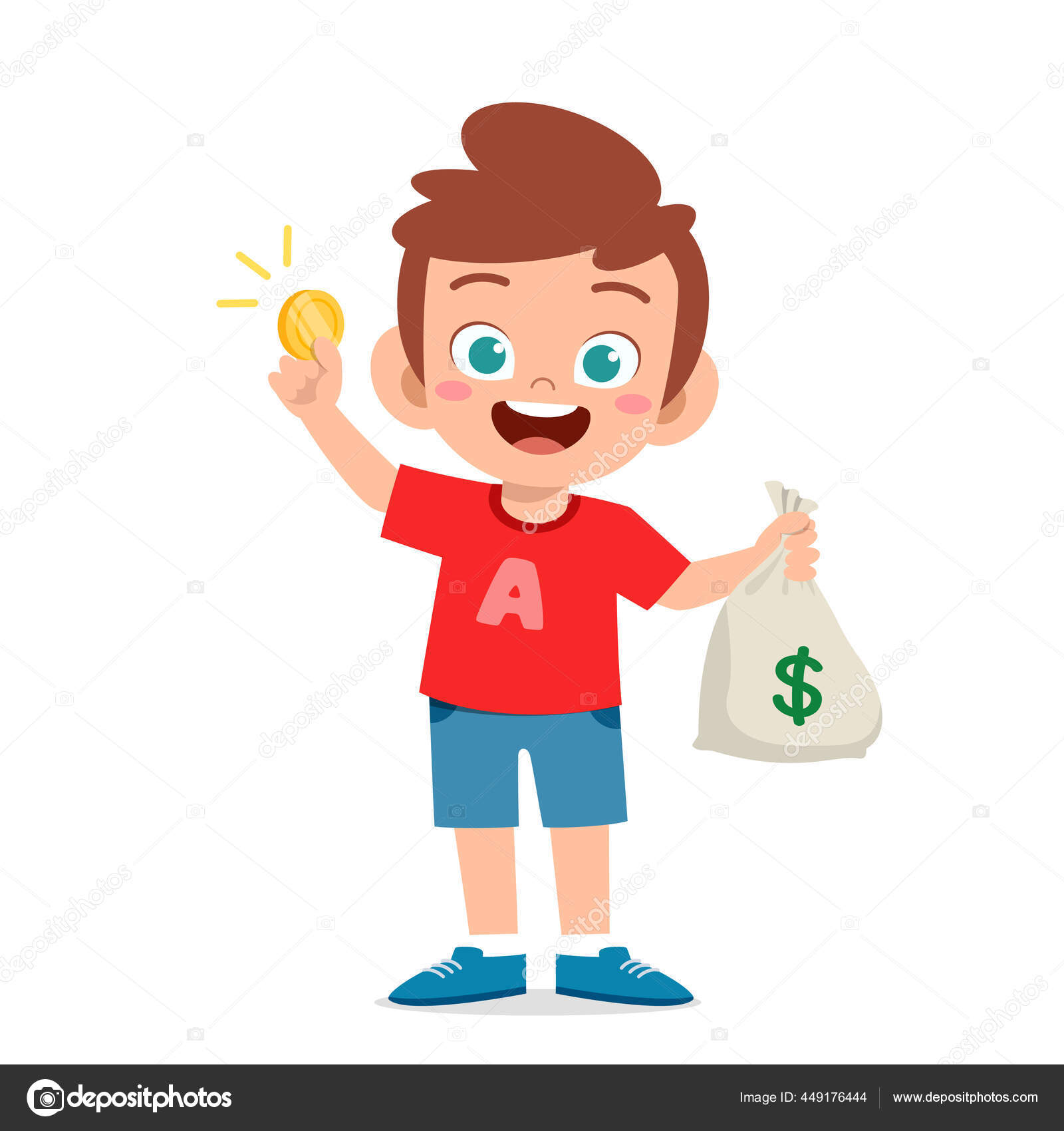 Cute Little Kid Boy Carry Bag Cash Coin Stock Vector by ...