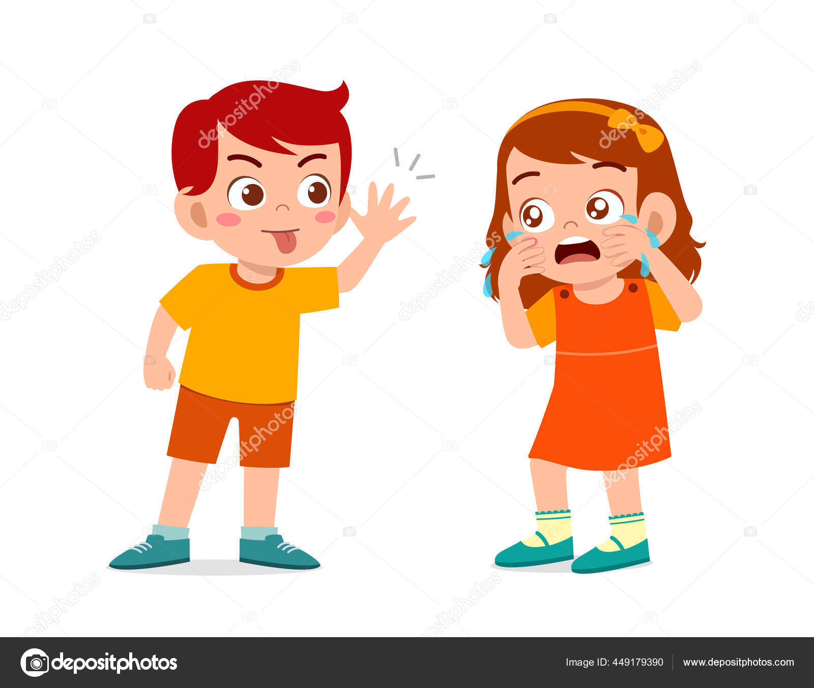 소년이 소녀를 괴롭히며 때까지 스톡 벡터 - ©colorfuelstudio 449179390