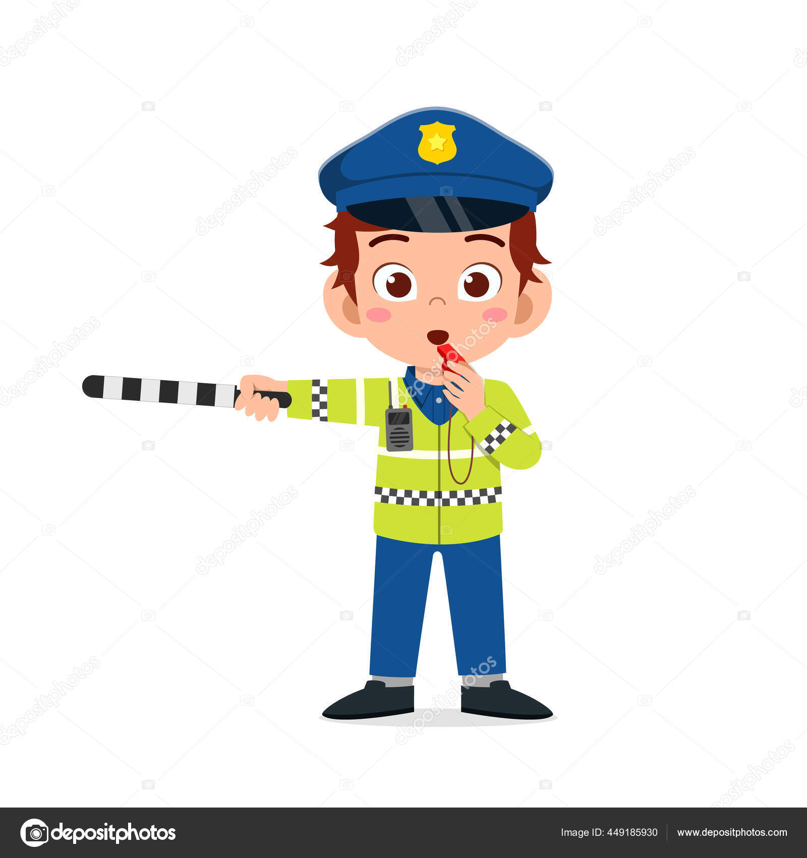 Happy Cute Little Kid Boy Wearing Police Uniform Manage Traffic Stock ...