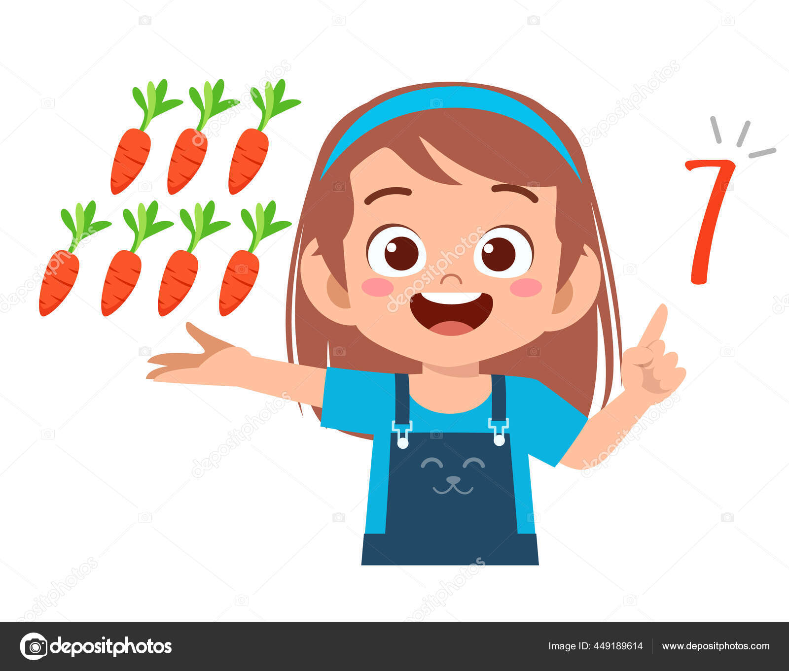 Cute Little Kid Girl Study Math Number Count Vegetable Stock Vector ...