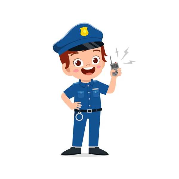 Happy Cute Little Kid Girl Wearing Police Uniform Holding Stop Stock ...