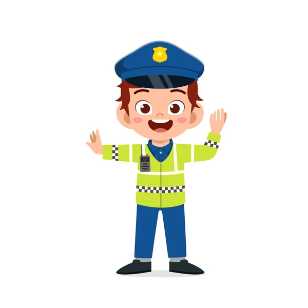 Happy Cute Little Kid Girl Wearing Police Uniform Holding Stop Stock ...