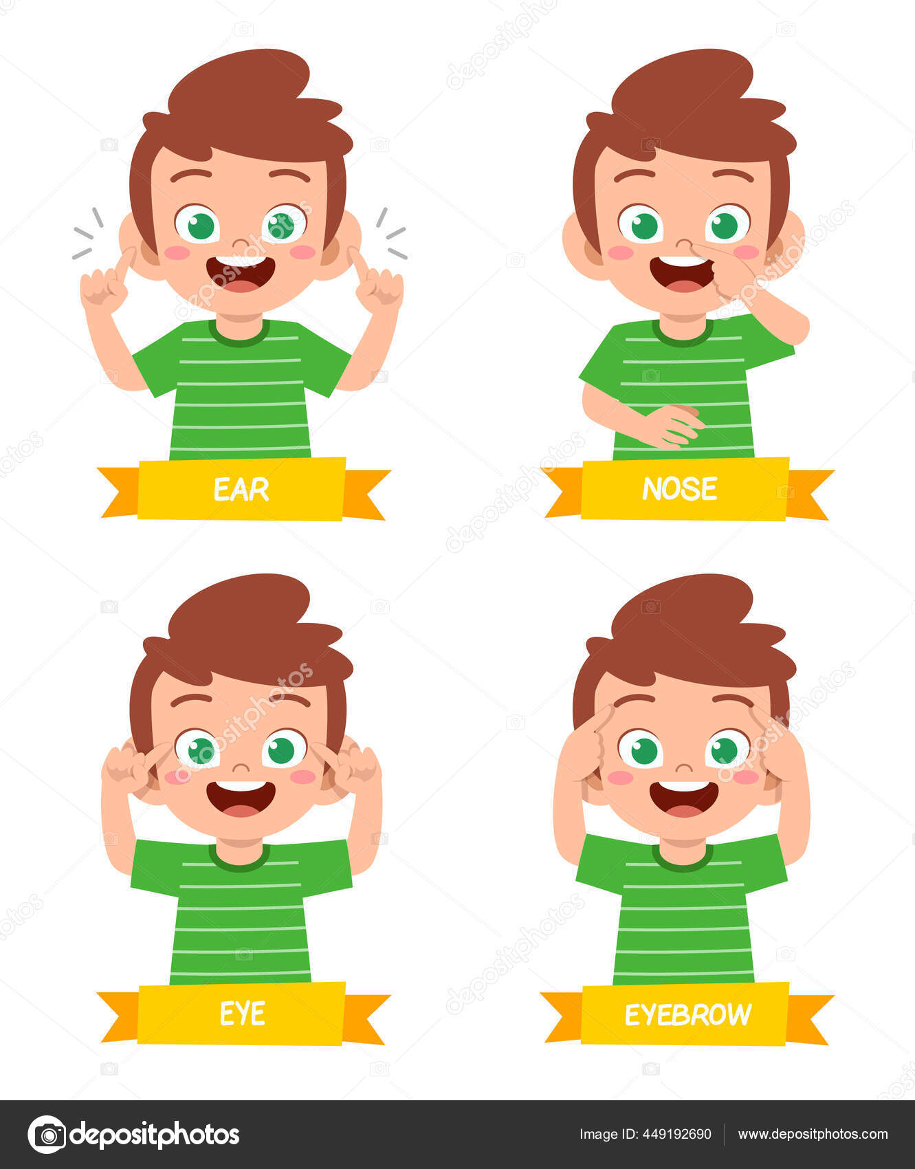 Happy Cute Kid Boy Study Body Part Anatomy Stock Vector by ...