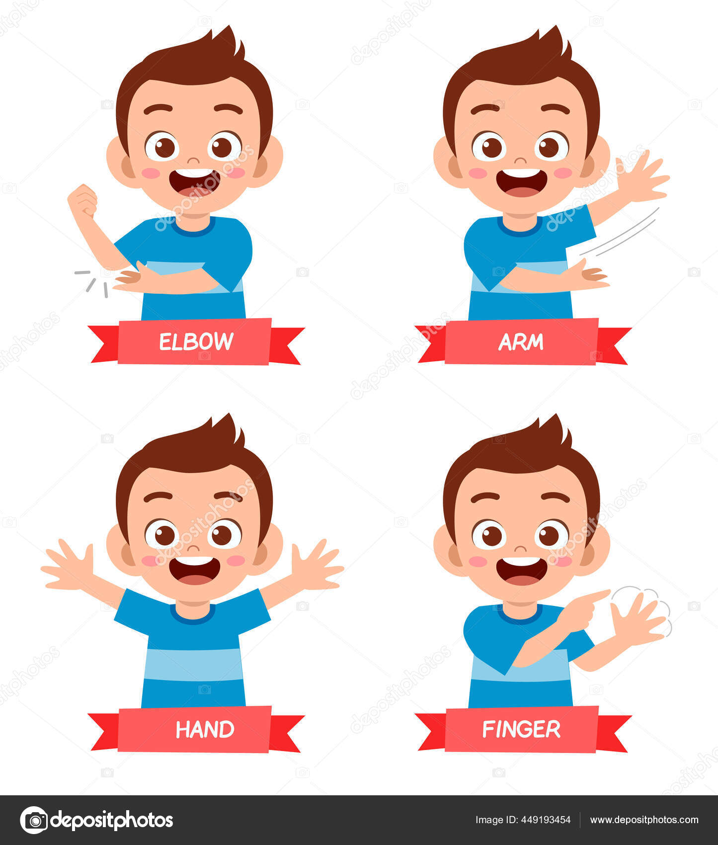 Happy Cute Kid Boy Study Body Part Anatomy Stock Vector by ...