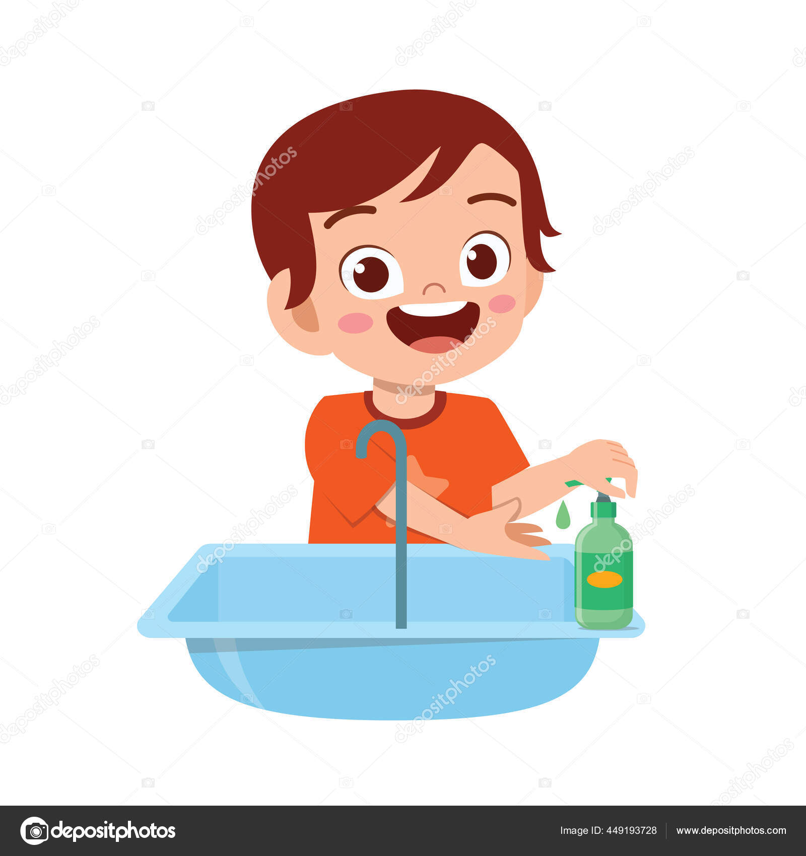 Šťastný Roztomilý Malý Kluk Mytí Rukou Umyvadle Stock Vektor od ...