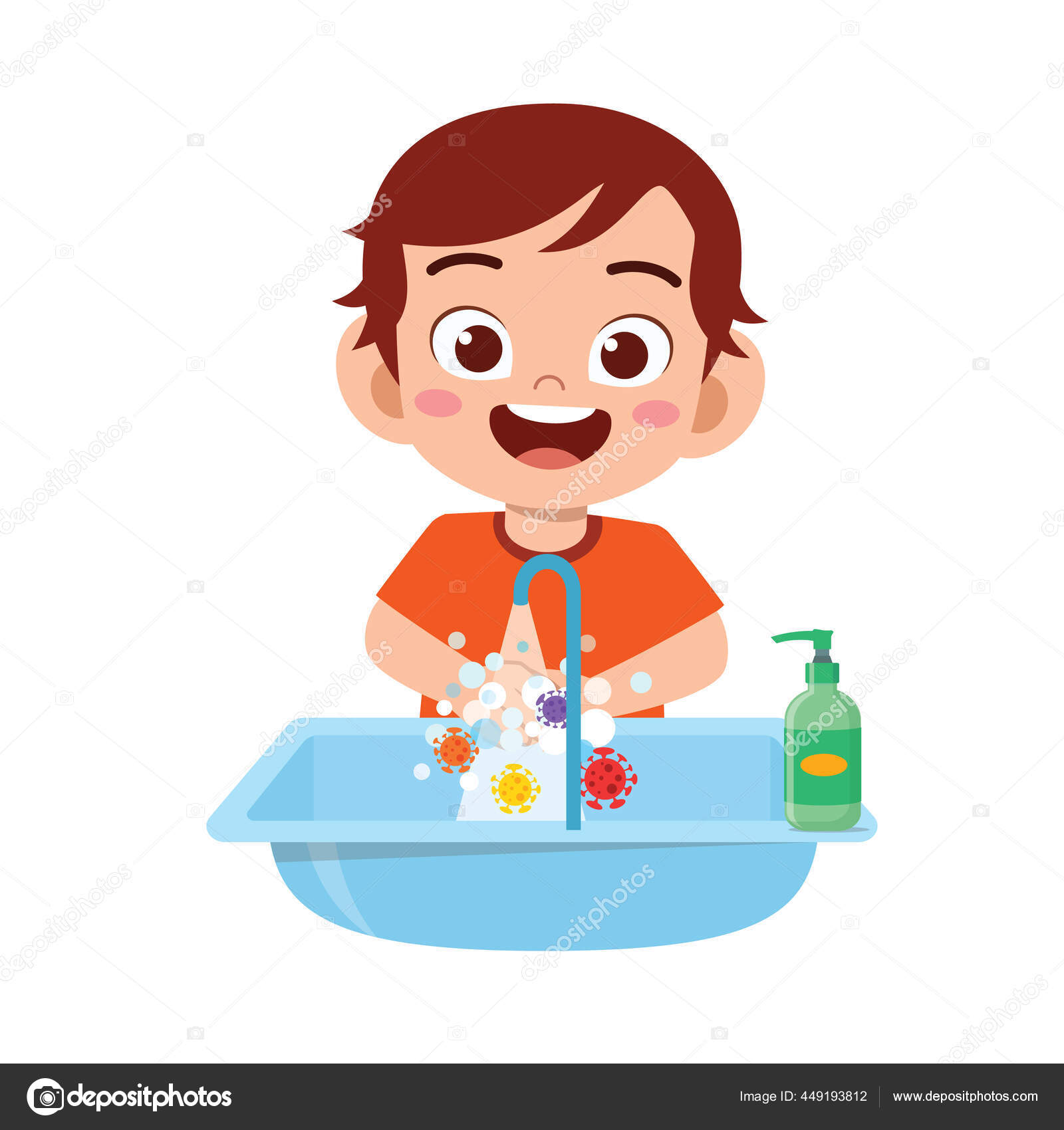 Happy Cute Little Kid Boy Wash Hand Sink Stock Vector by ...