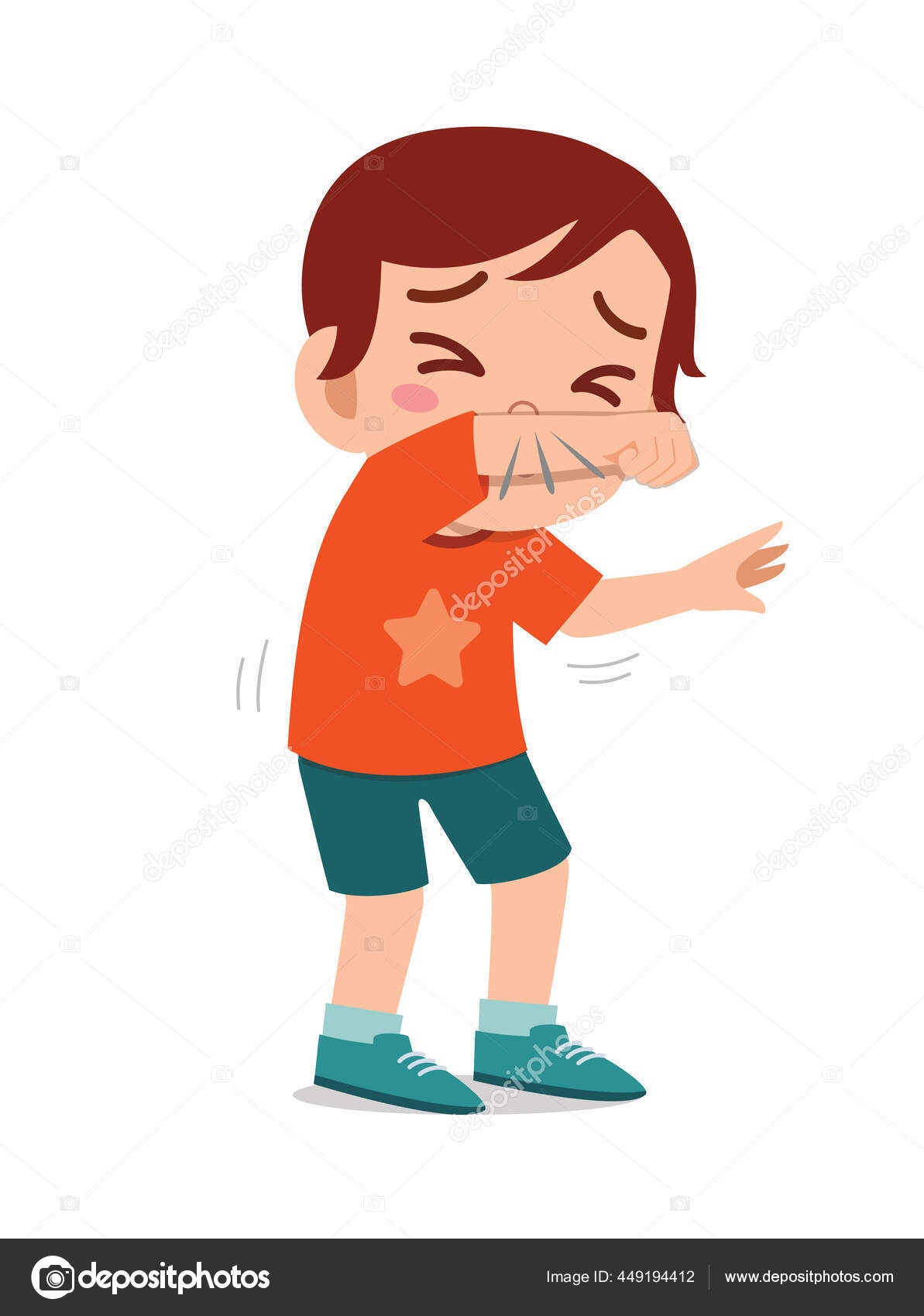 Sad Cute Little Kid Boy Sneeze Because Flu Stock Vector Image by ...