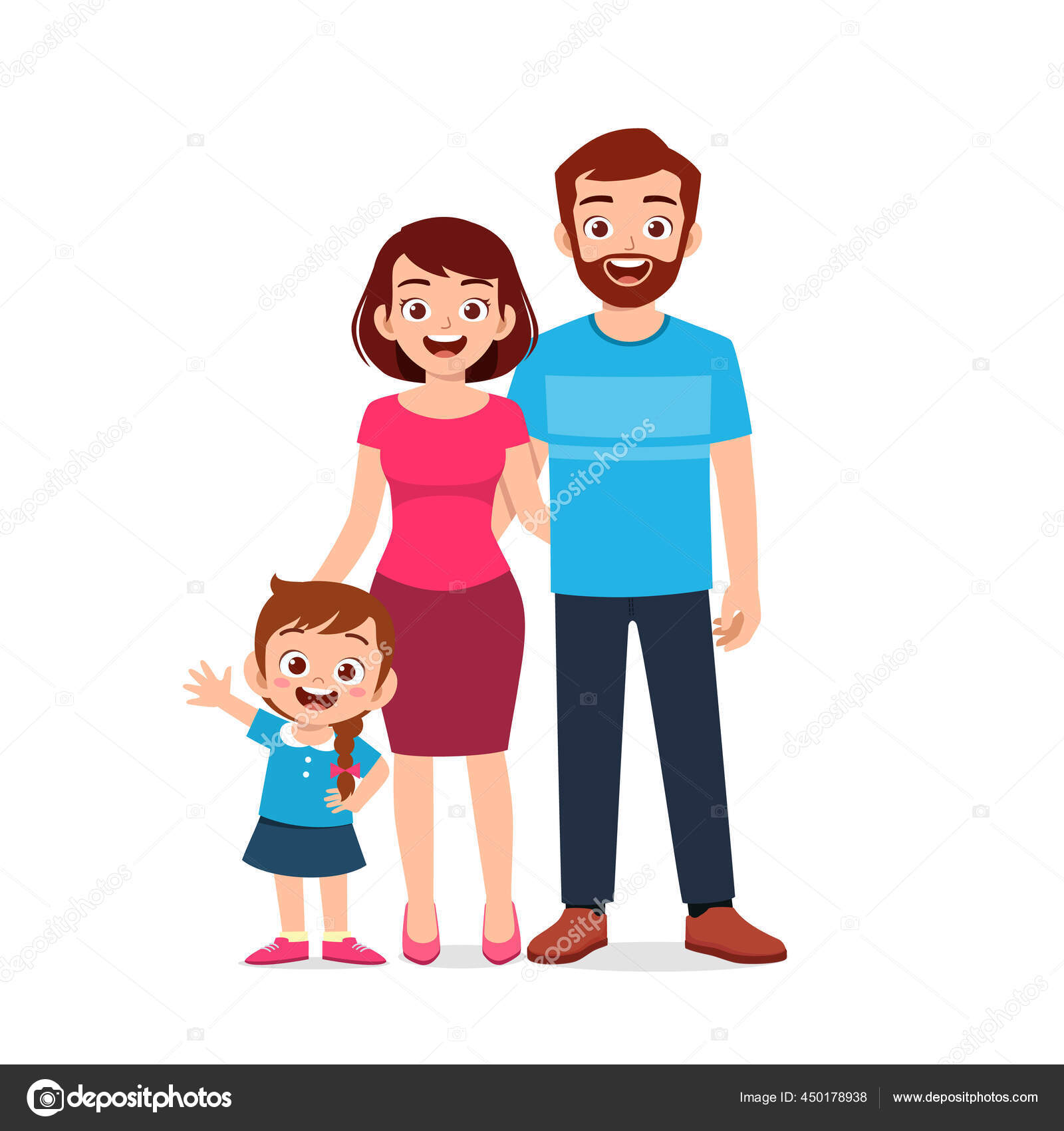 Cute Little Girl Mom Dad Together Stock Vector Image by ...